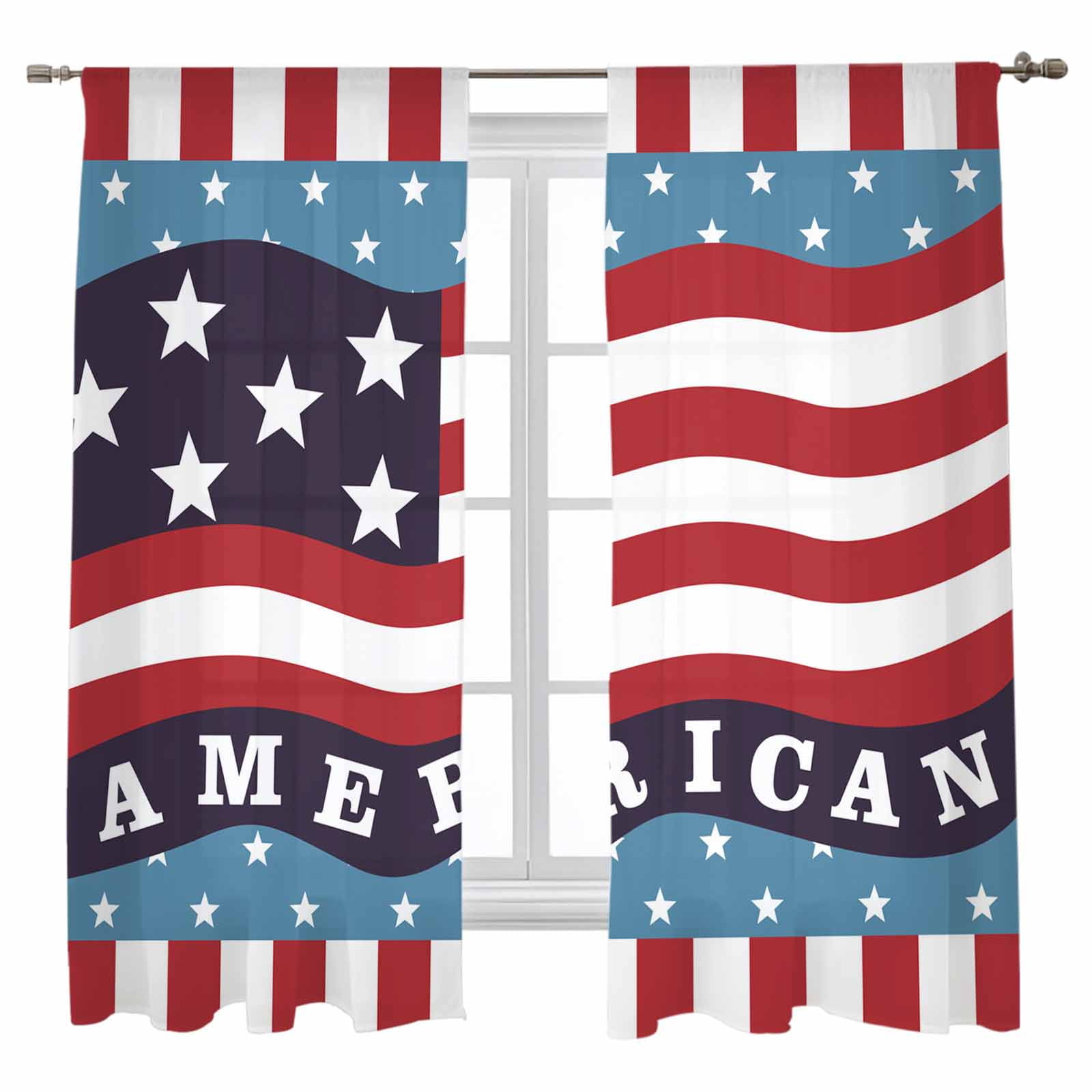 Sheer Curtains 63 inches Long, Independence Day The Flag of USA Light ...