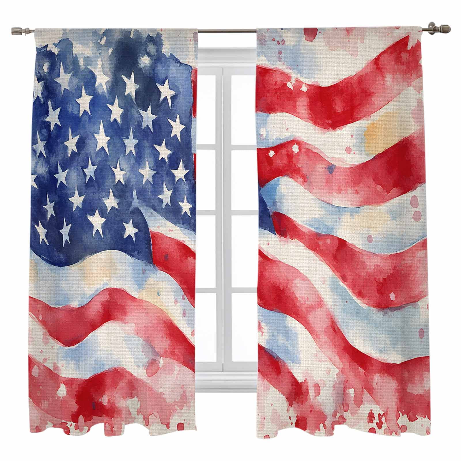 Sheer Curtains 63 inches Long, Independence Day Watercolor American ...