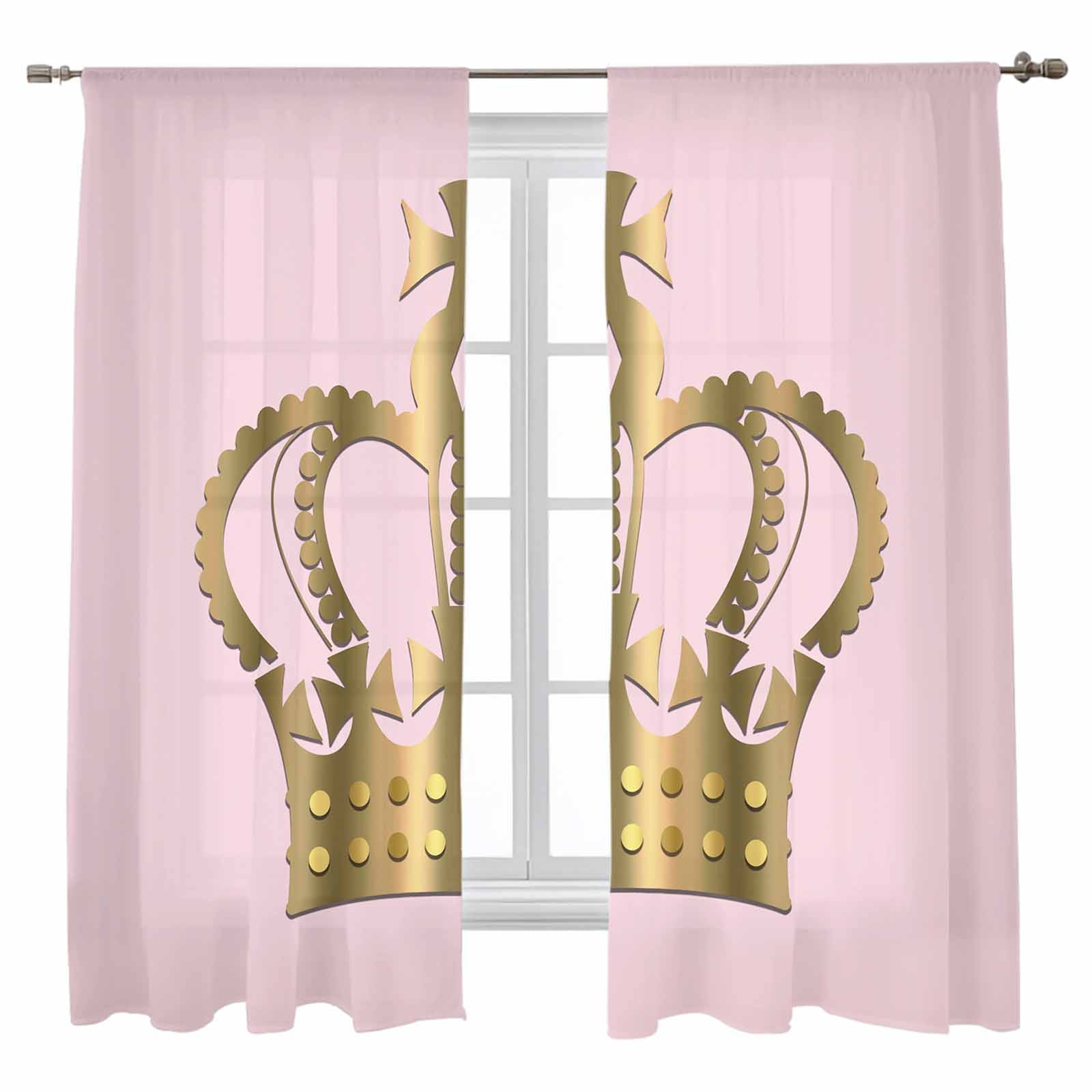 Sheer Curtains 63 inches Long, Metal Crown Gold Crown Pink Background ...