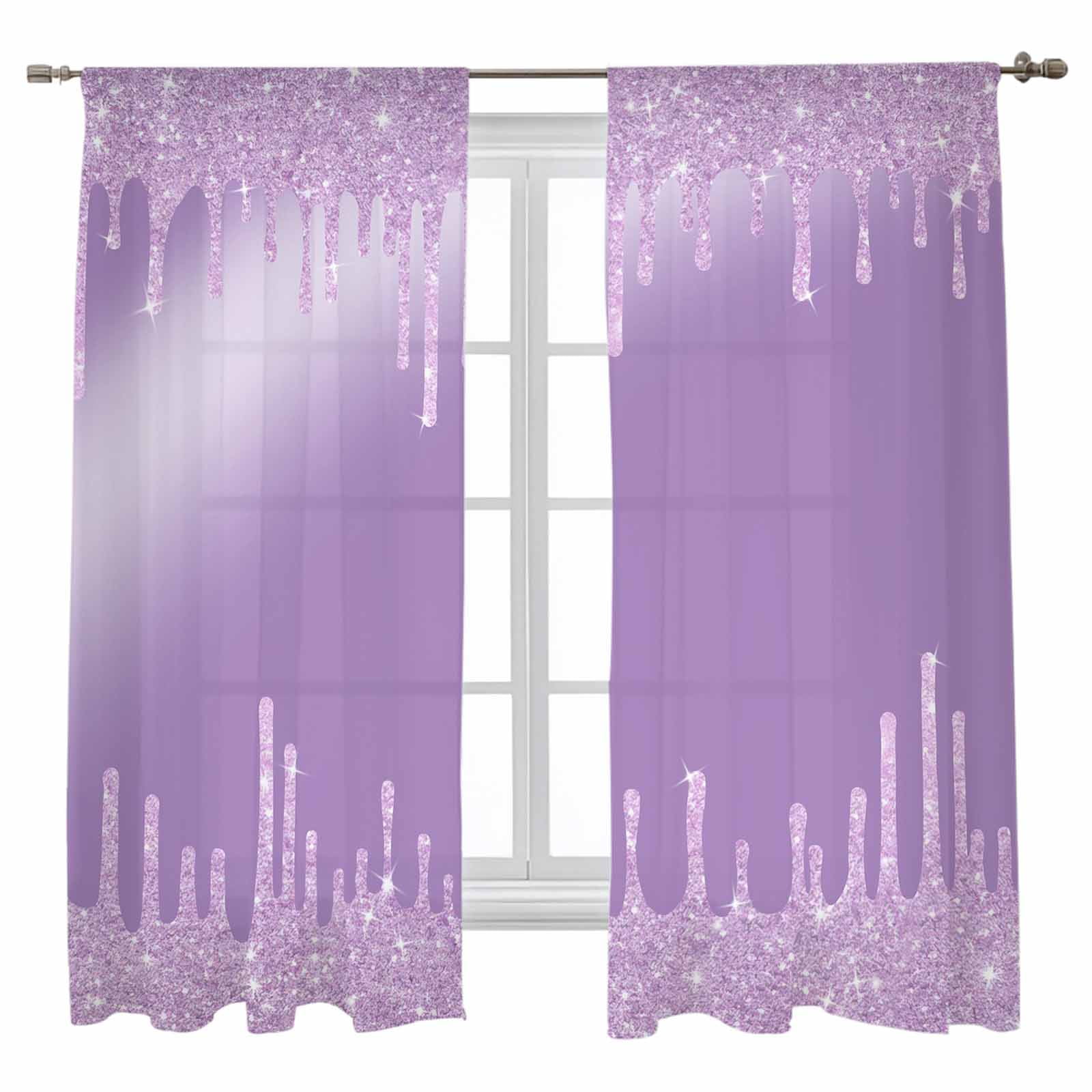 Sheer Curtains 63 inches Long, Sparkle Star Gradient Dark Purple ...