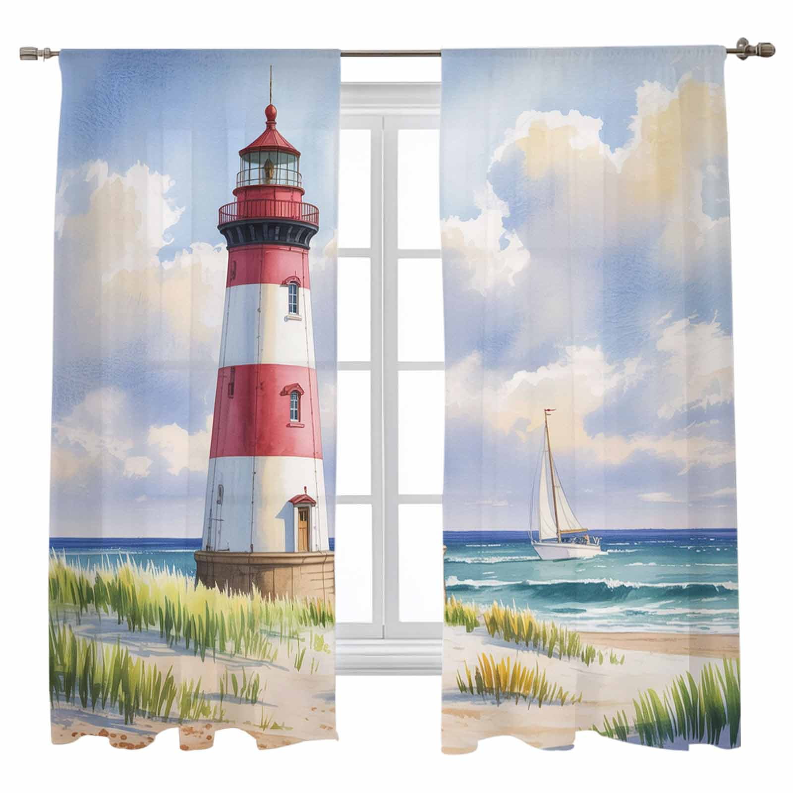 Sheer Curtains 63 inches Long, Summer Oil Painting Texture Watercolor ...