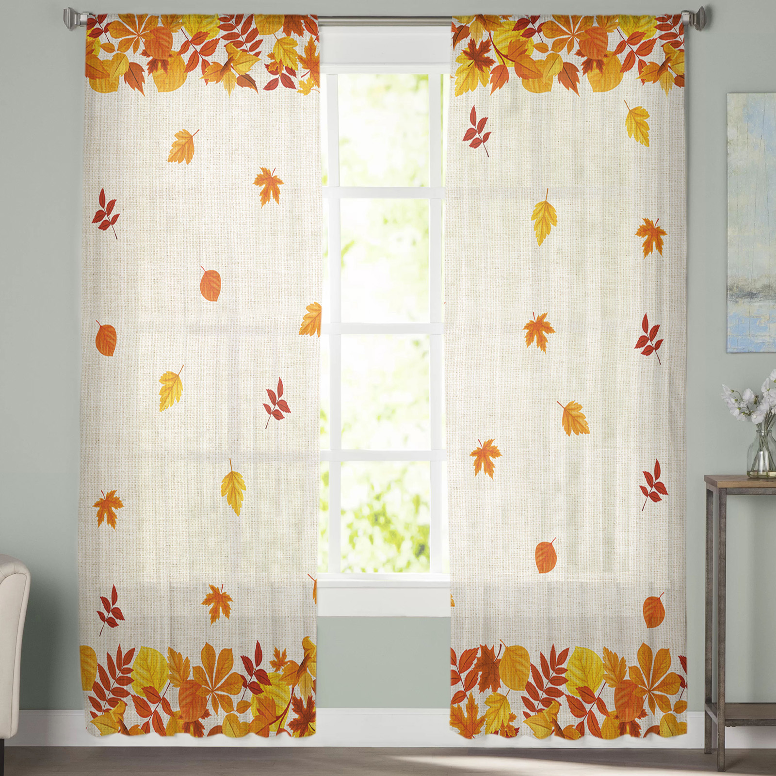Sheer Curtains 63 inches Long, Thanksgiving Fall Colored Art Maple ...
