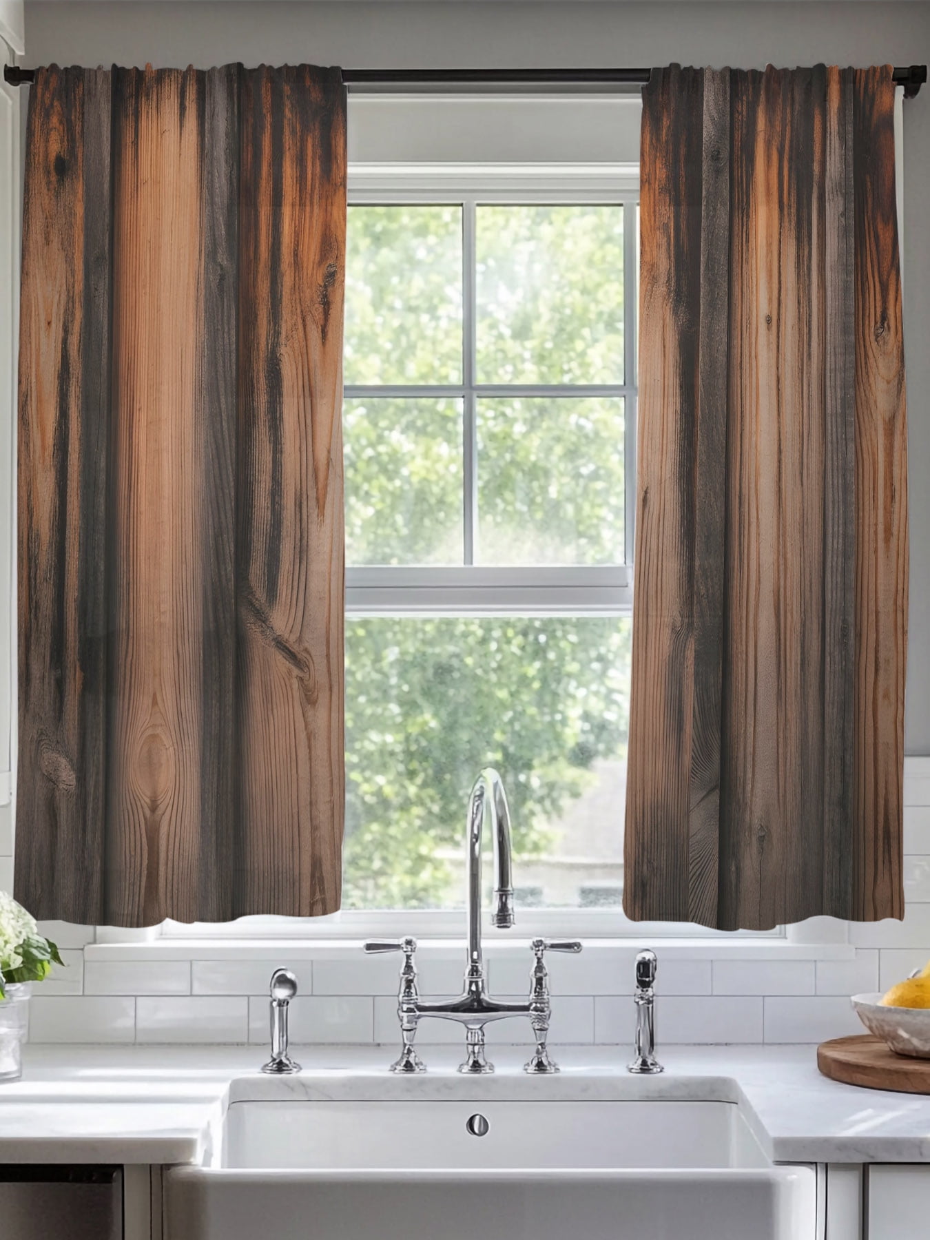Sheer Curtains 72 Inches Long 2 Panels, Brown Coffee Color Wooden Board ...