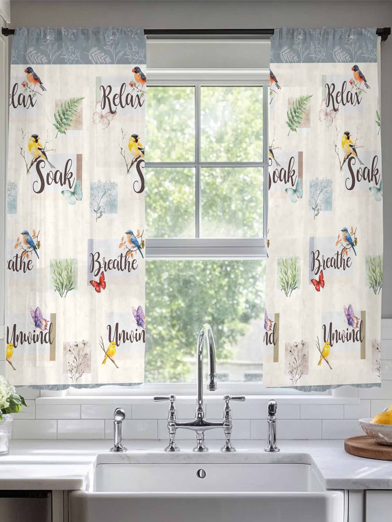 Sheer Curtains 72 Inches Long 2 Panels, Colorful Farm Bird Rod Pocket ...