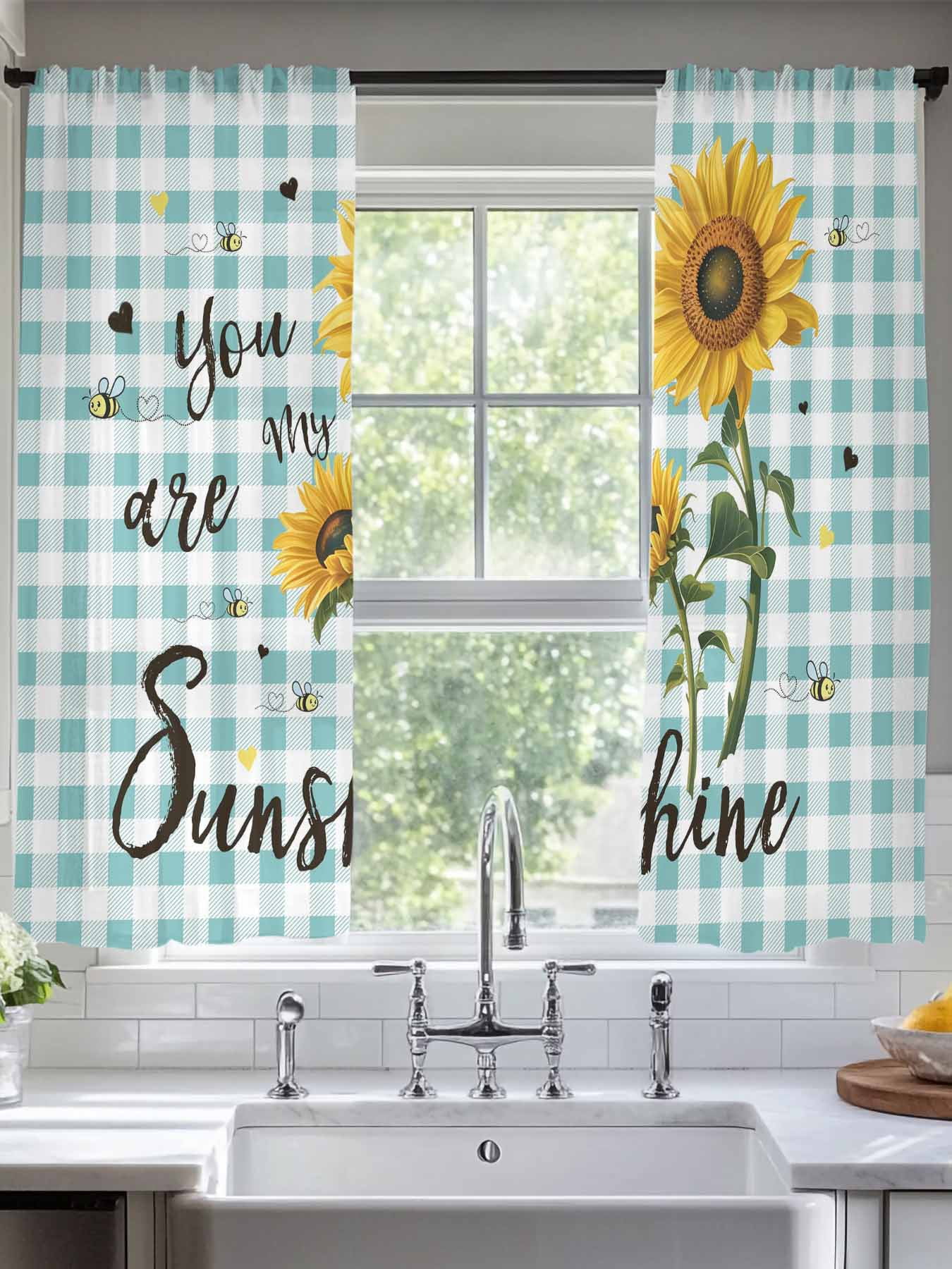 Sheer Curtains 72 Inches Long 2 Panels, Farm Sunflower Sunshine Word ...