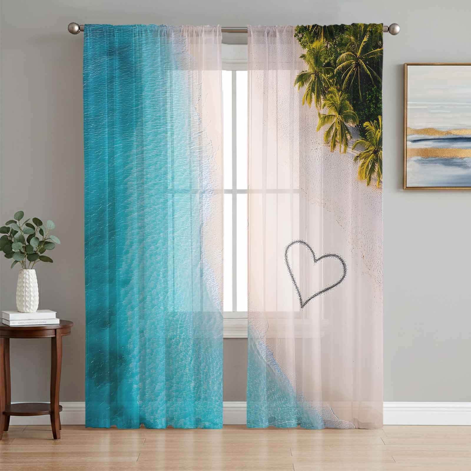Sheer Curtains 72 Inches Long 2 Panels Set for Bedroom, Ocean Beach ...