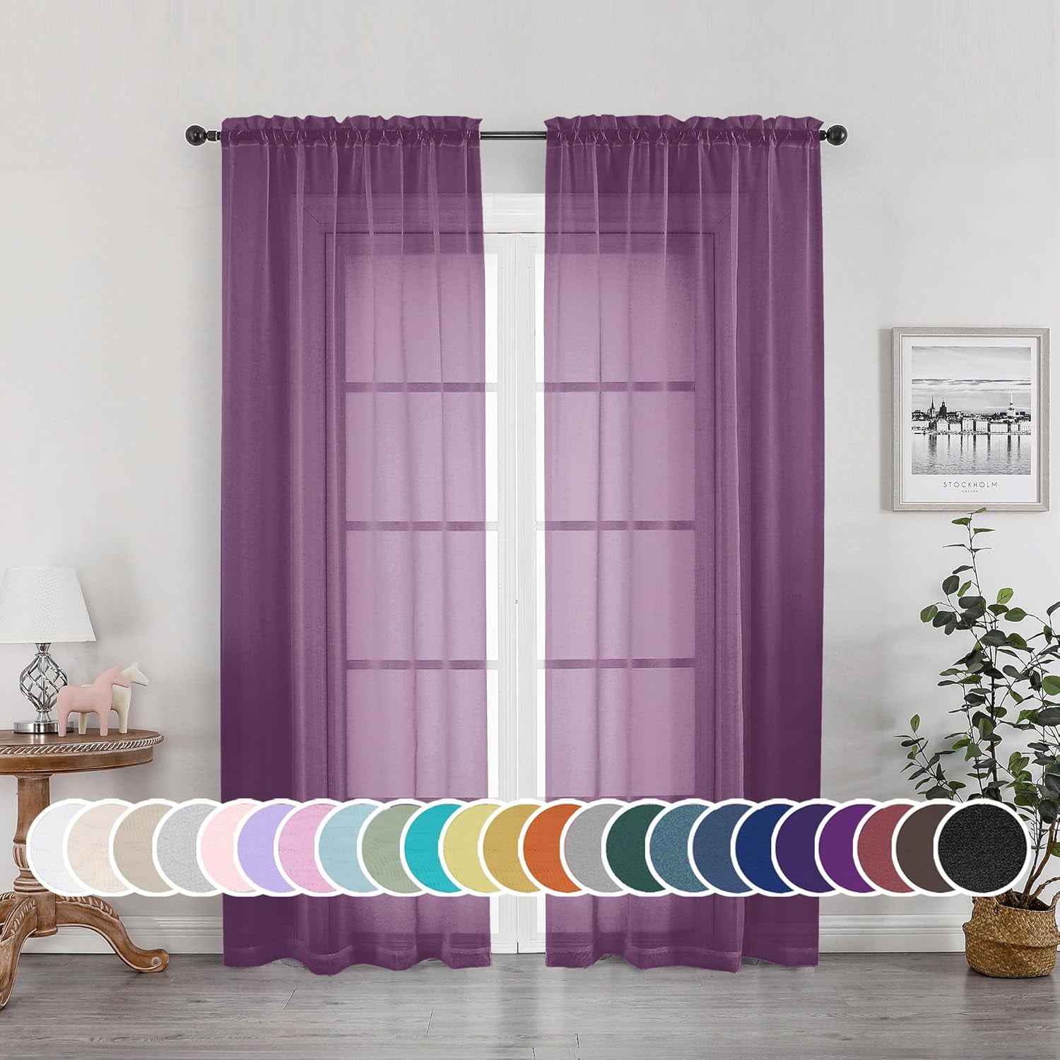 Sheer Curtains 72 Inches Long 2 Panels Set, Transparent Light Filtering ...