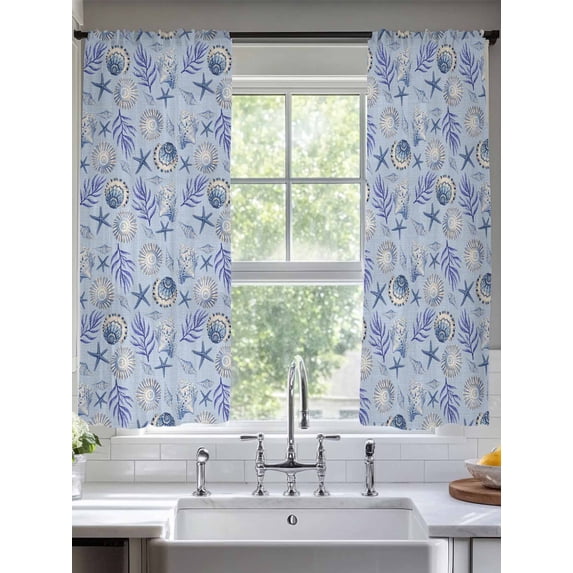 Sheer Curtains 72 Inches Long 2 Panels, Summer Starfish Shell Conch ...