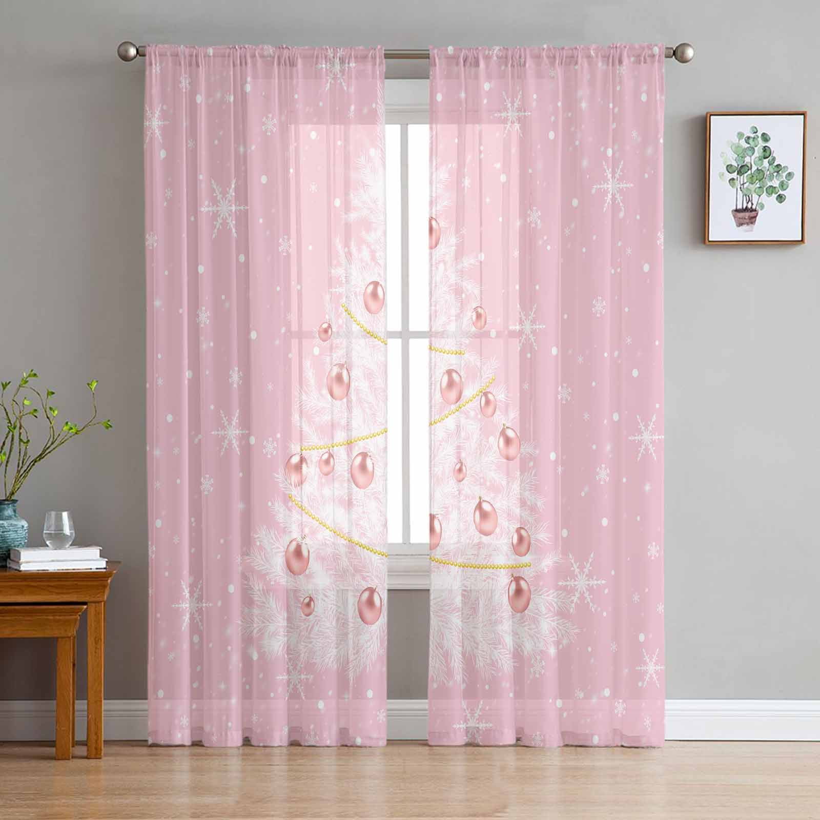 Sheer Curtains 72 Inches Long, Winter Balls Snowflake Xmas Tree Light ...