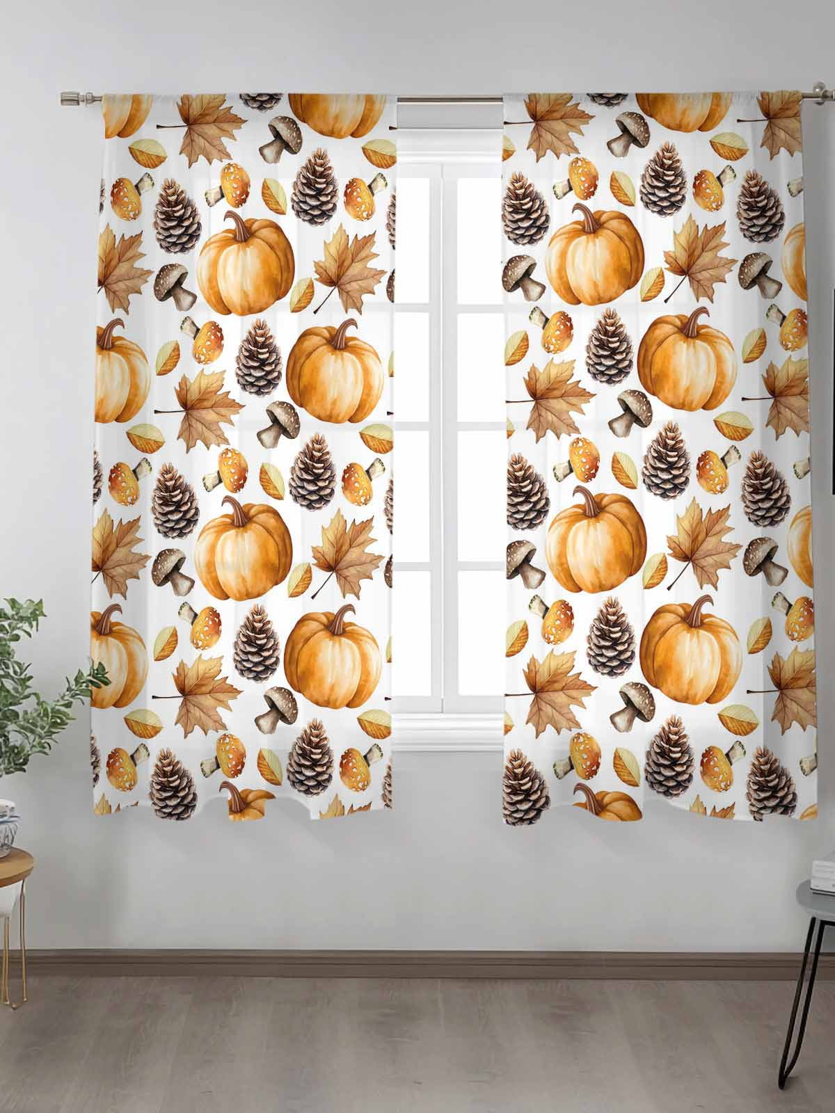 Sheer Curtains 72 inches Long 2 Panels Set Fall Fruit Yellow Pine Cone ...