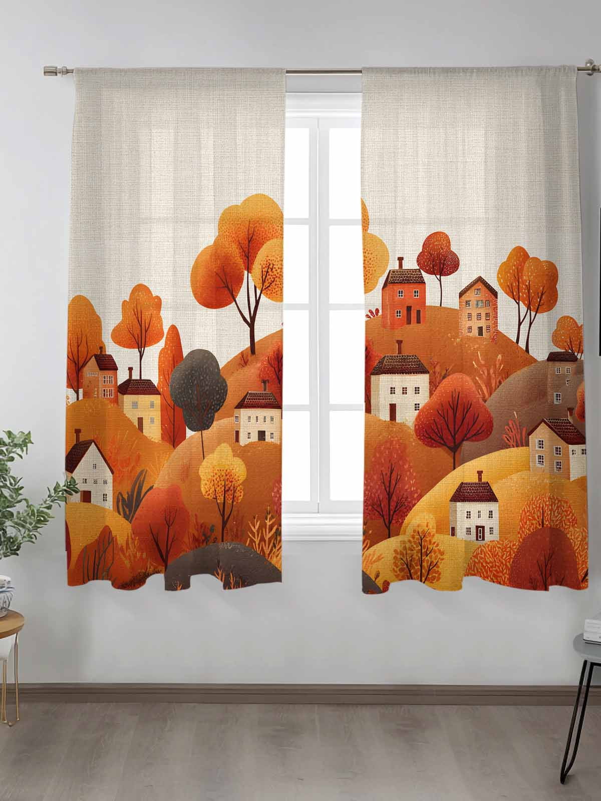 Sheer Curtains 72 inches Long 2 Panels Set Fall Hills House Tree ...