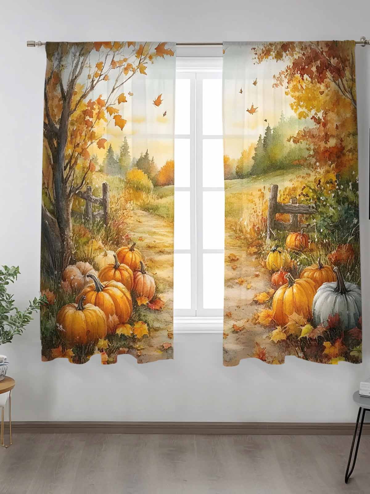 Sheer Curtains 72 inches Long 2 Panels Set Fall Thanksgiving Farm ...