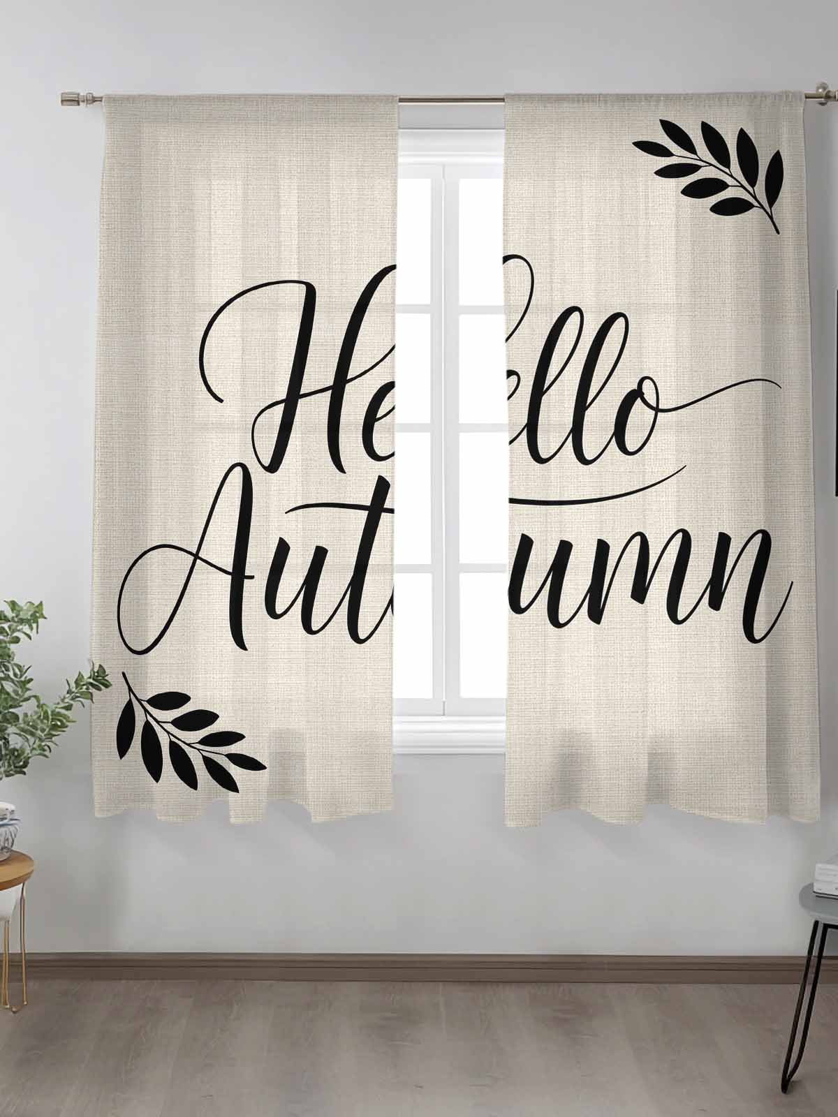 Sheer Curtains 72 inches Long 2 Panels Set Hello Autumn Black Leaves ...
