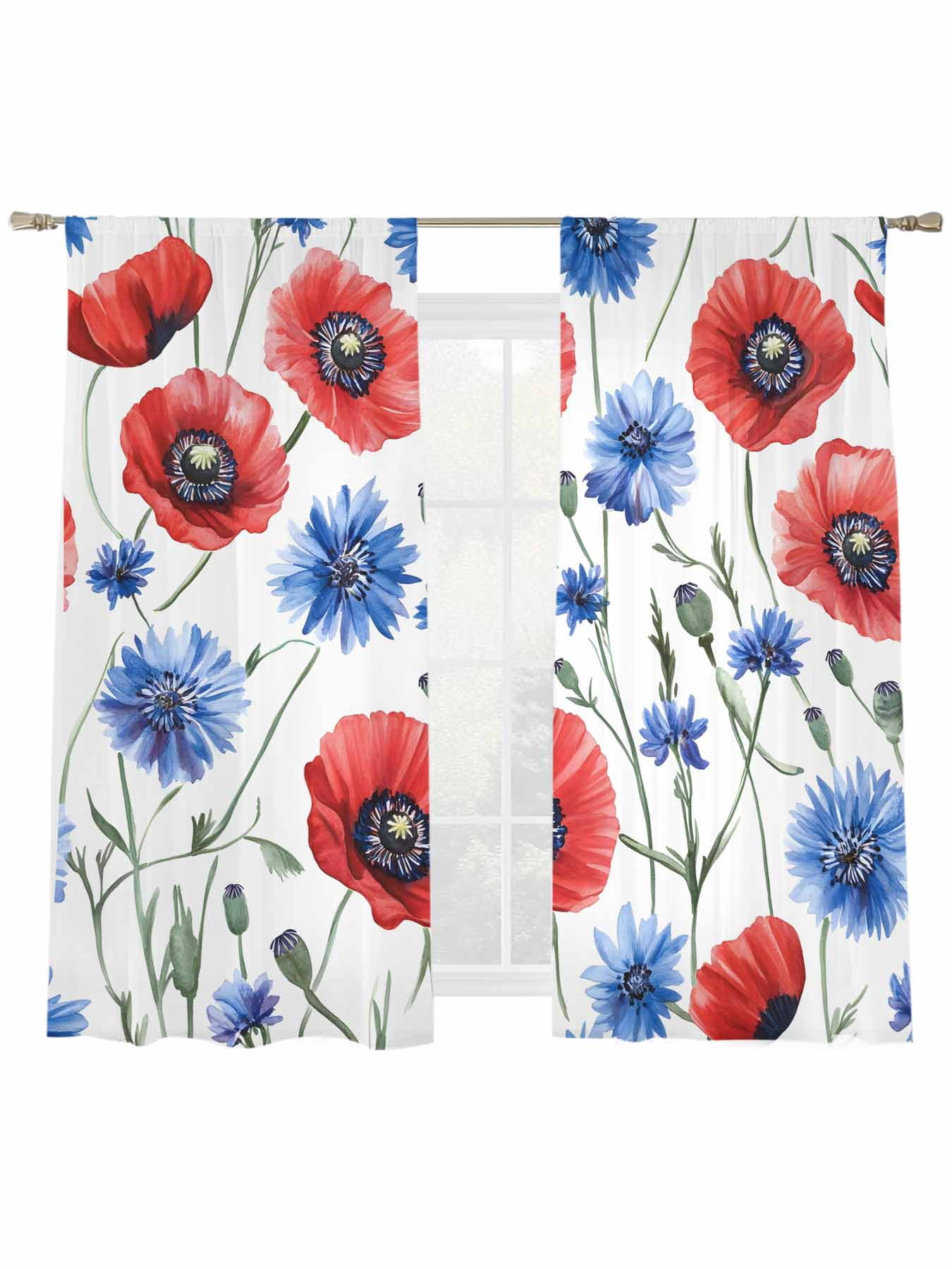 Sheer Curtains 72 inches Long 2 Panels Set Independence Day Red Blue ...