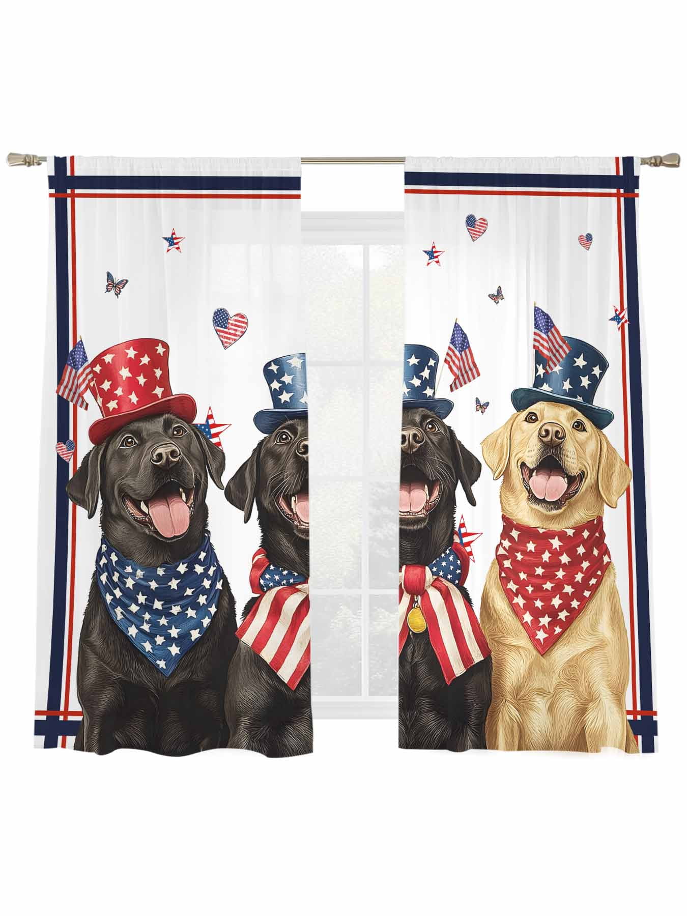 Sheer Curtains 72 inches Long 2 Panels Set Independence Day US Flag ...