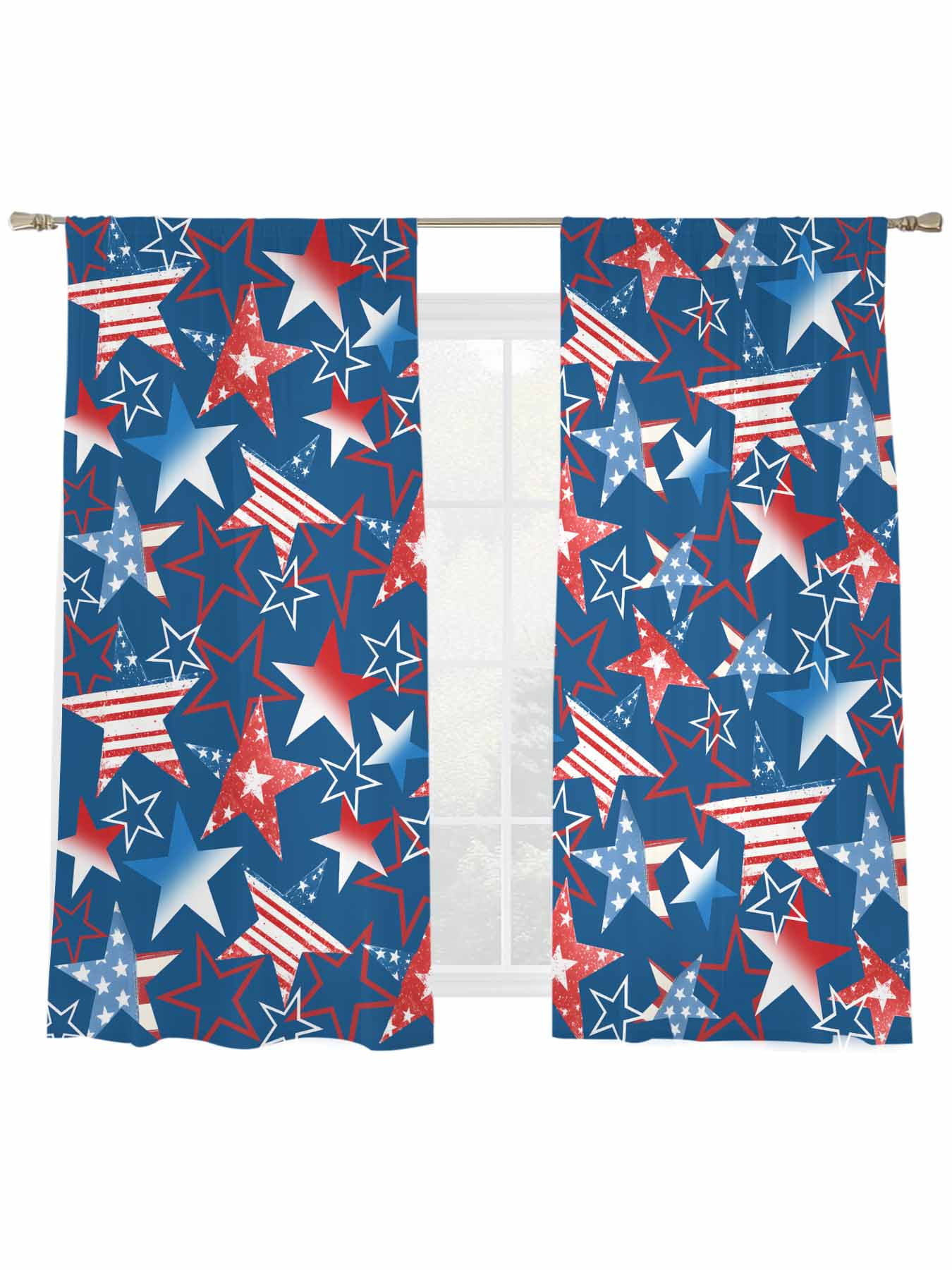 Sheer Curtains 72 inches Long 2 Panels Set Independence Day USA Flag ...
