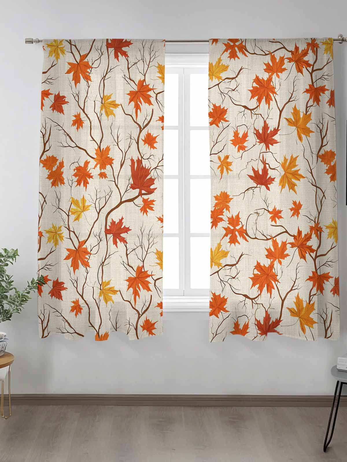 Sheer Curtains 72 inches Long 2 Panels Set Maple Leaf Fall Orange ...