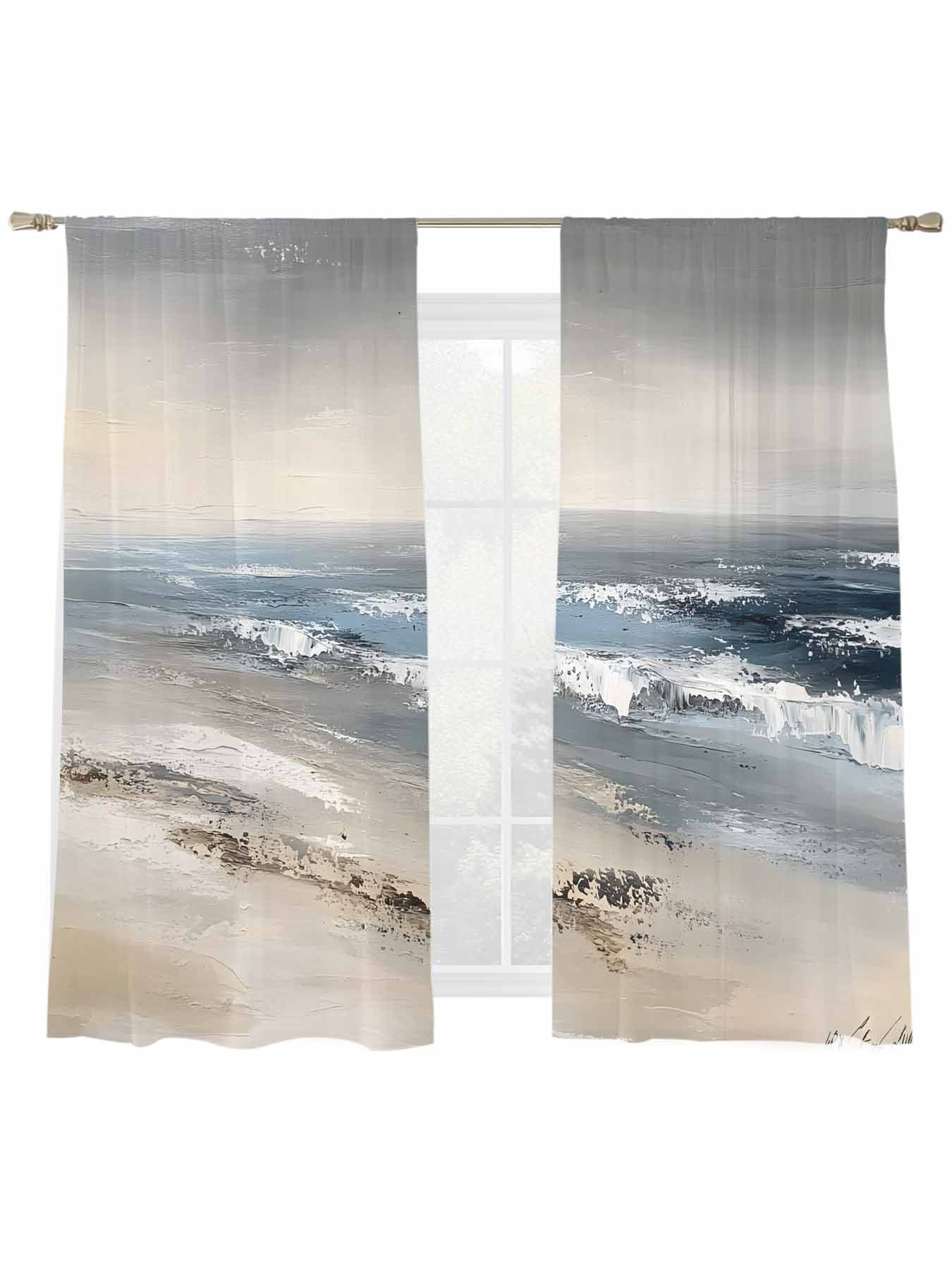 Sheer Curtains 72 inches Long 2 Panels Set Modern Ocean Beach Wave ...