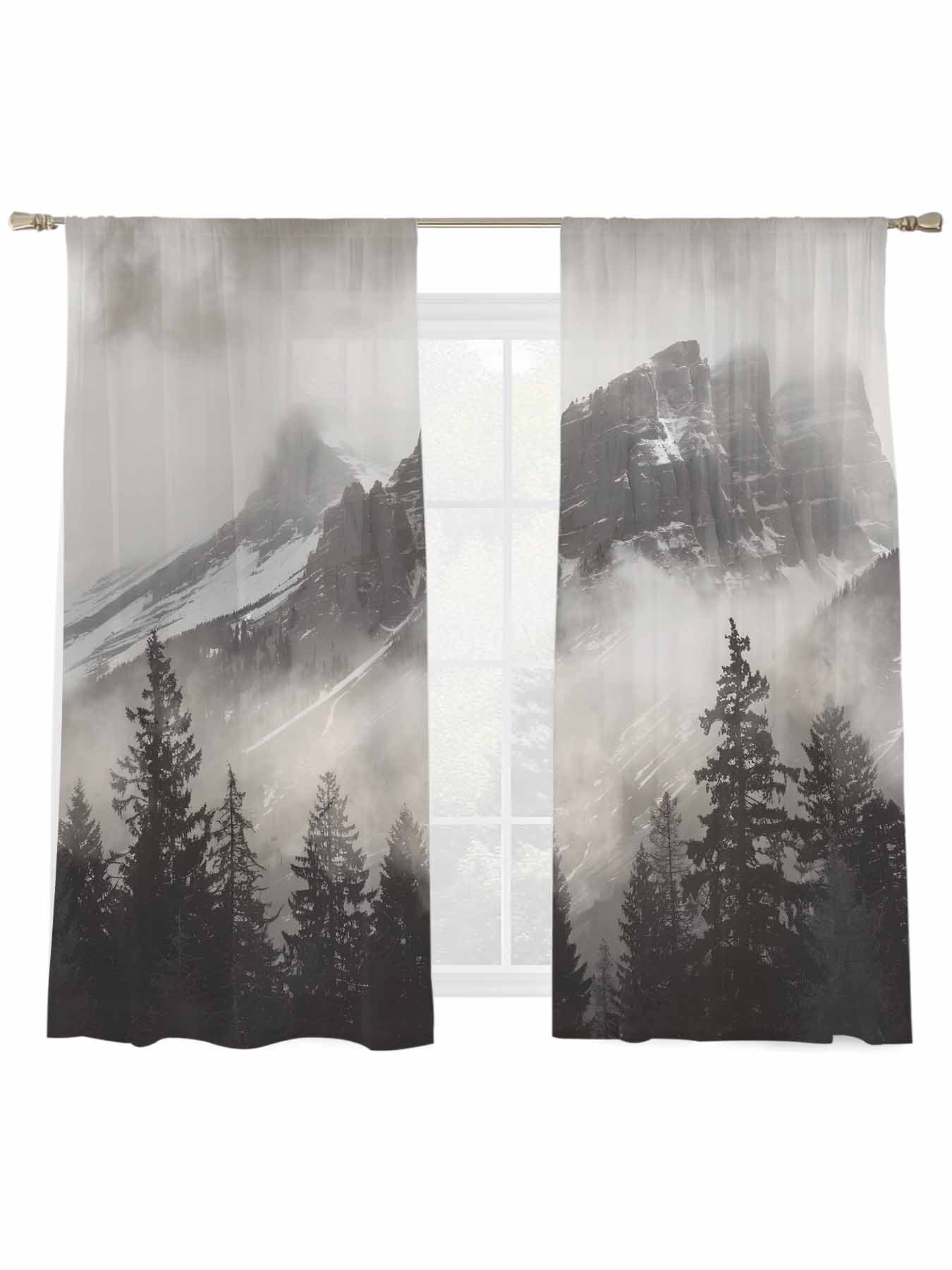 Sheer Curtains 72 inches Long 2 Panels Set Mountains Forest Nature ...