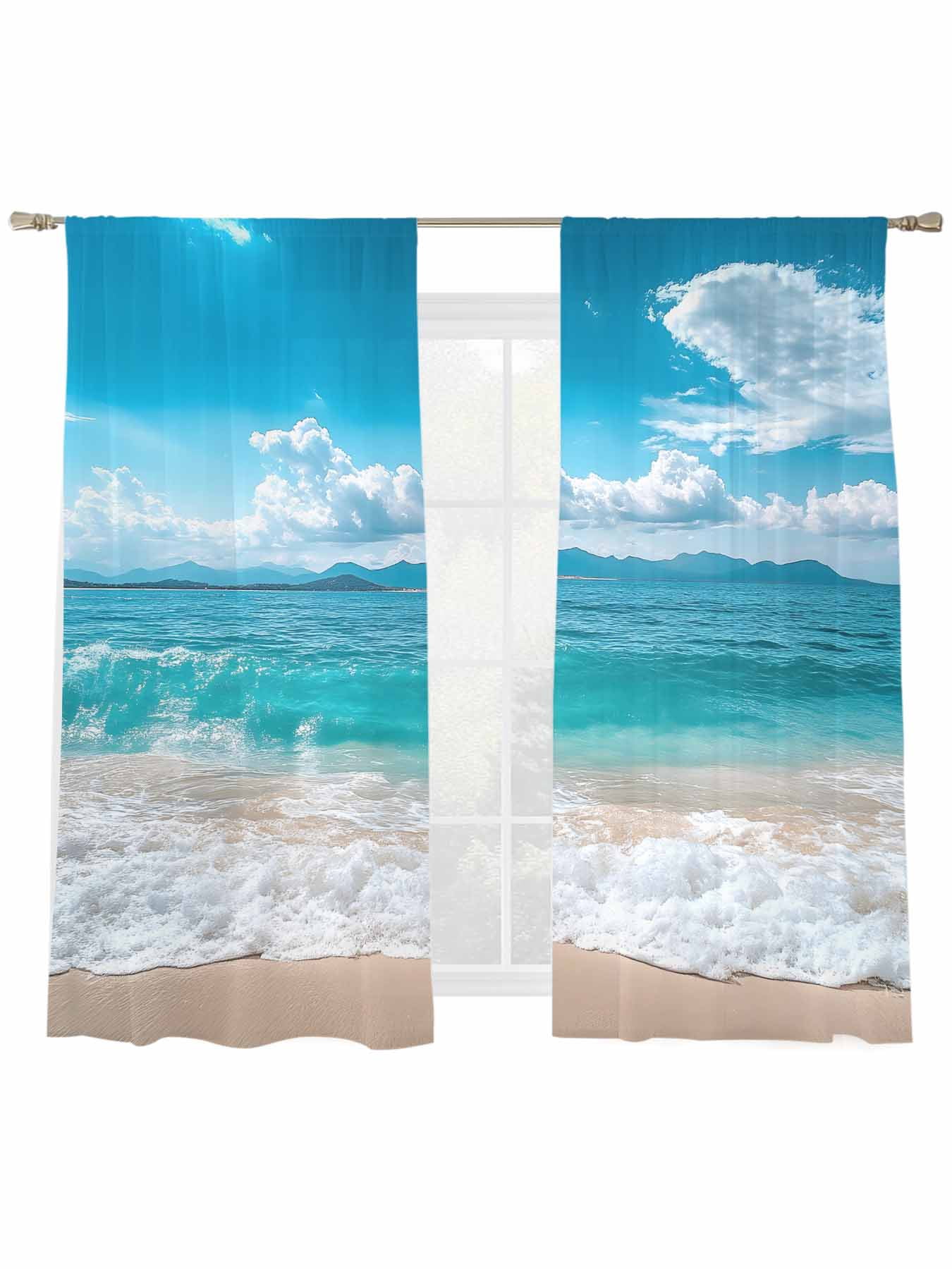 Sheer Curtains 72 inches Long 2 Panels Set Ocean Sea Wave Blue Sky ...