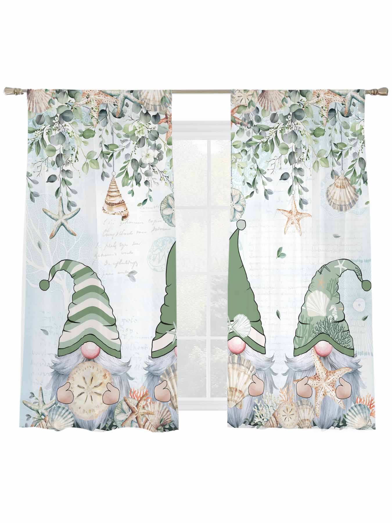 Sheer Curtains 72 inches Long 2 Panels Set Sage Green Gnome Summer ...