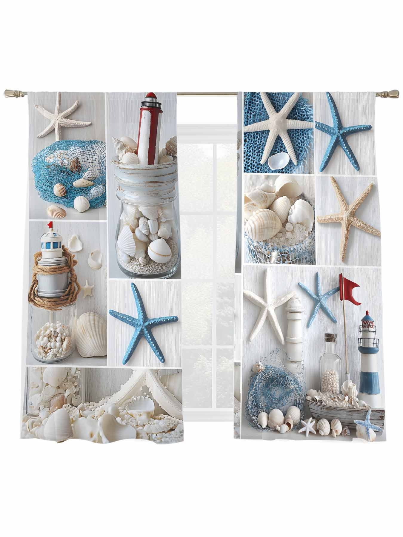 Sheer Curtains 72 inches Long 2 Panels Set Summer Nautical Starfish ...
