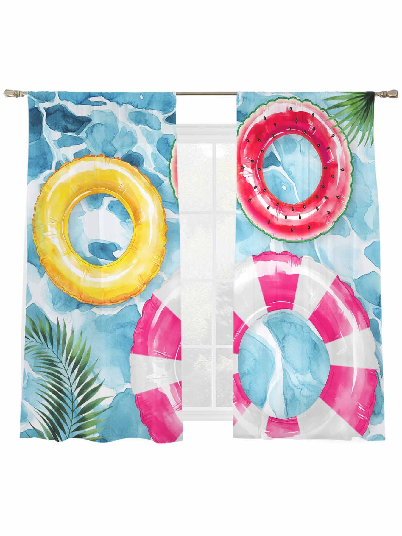 Sheer Curtains 72 inches Long 2 Panels Set Swimming Ring Summer Pool ...