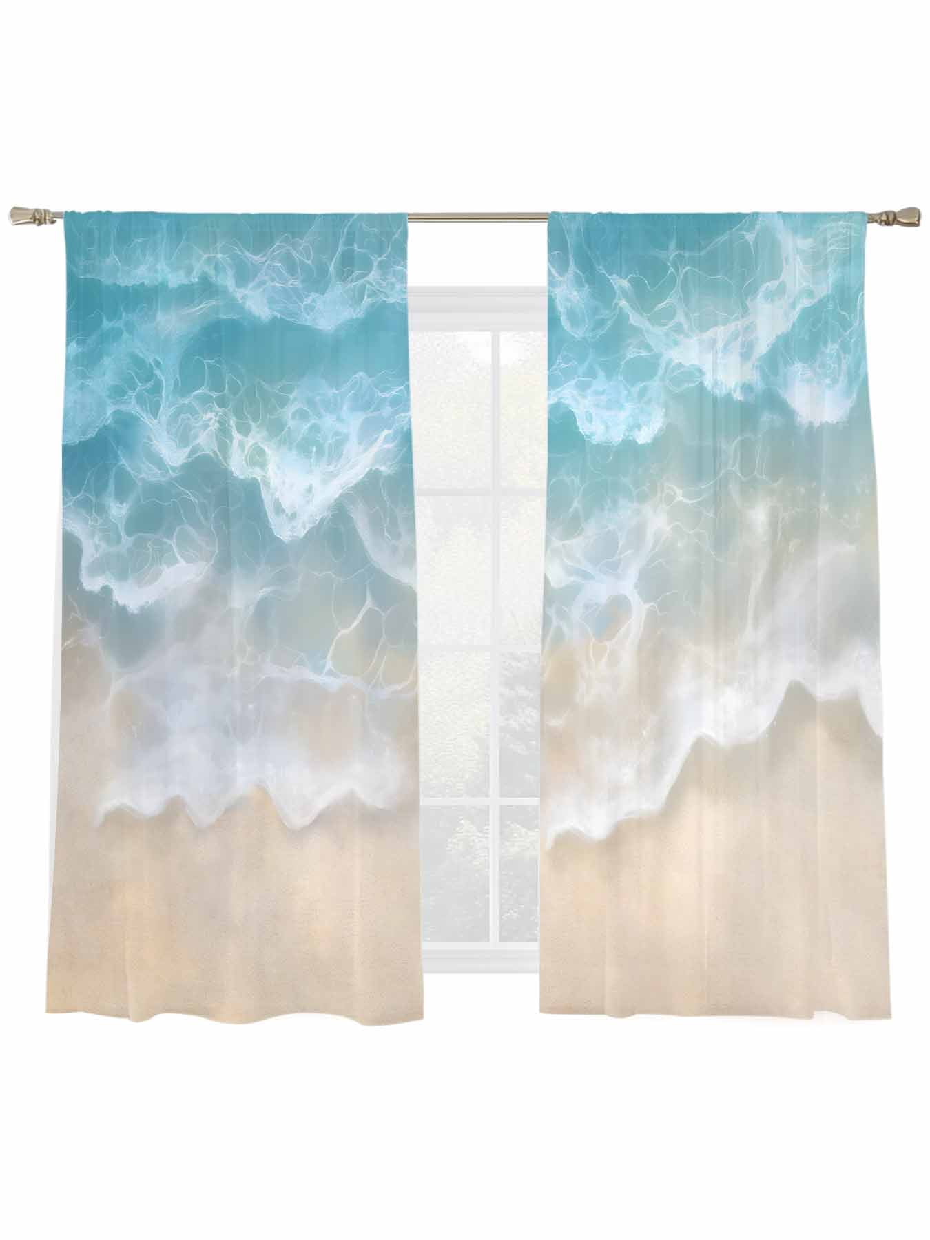 Sheer Curtains 72 inches Long 2 Panels Set Teal Blue Water Ripple Ocean ...