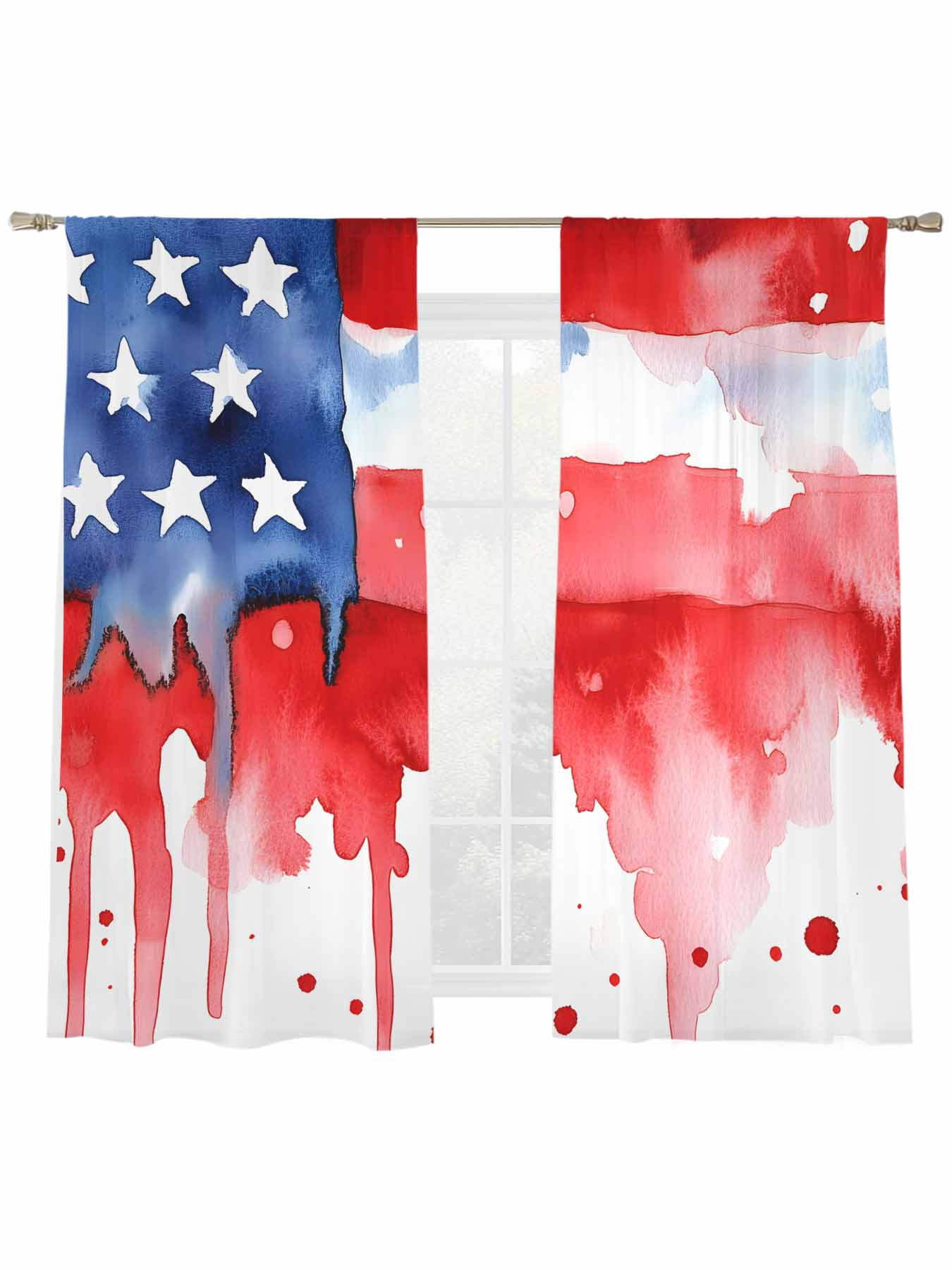 Sheer Curtains 72 inches Long 2 Panels Set USA Flag Independence Day ...
