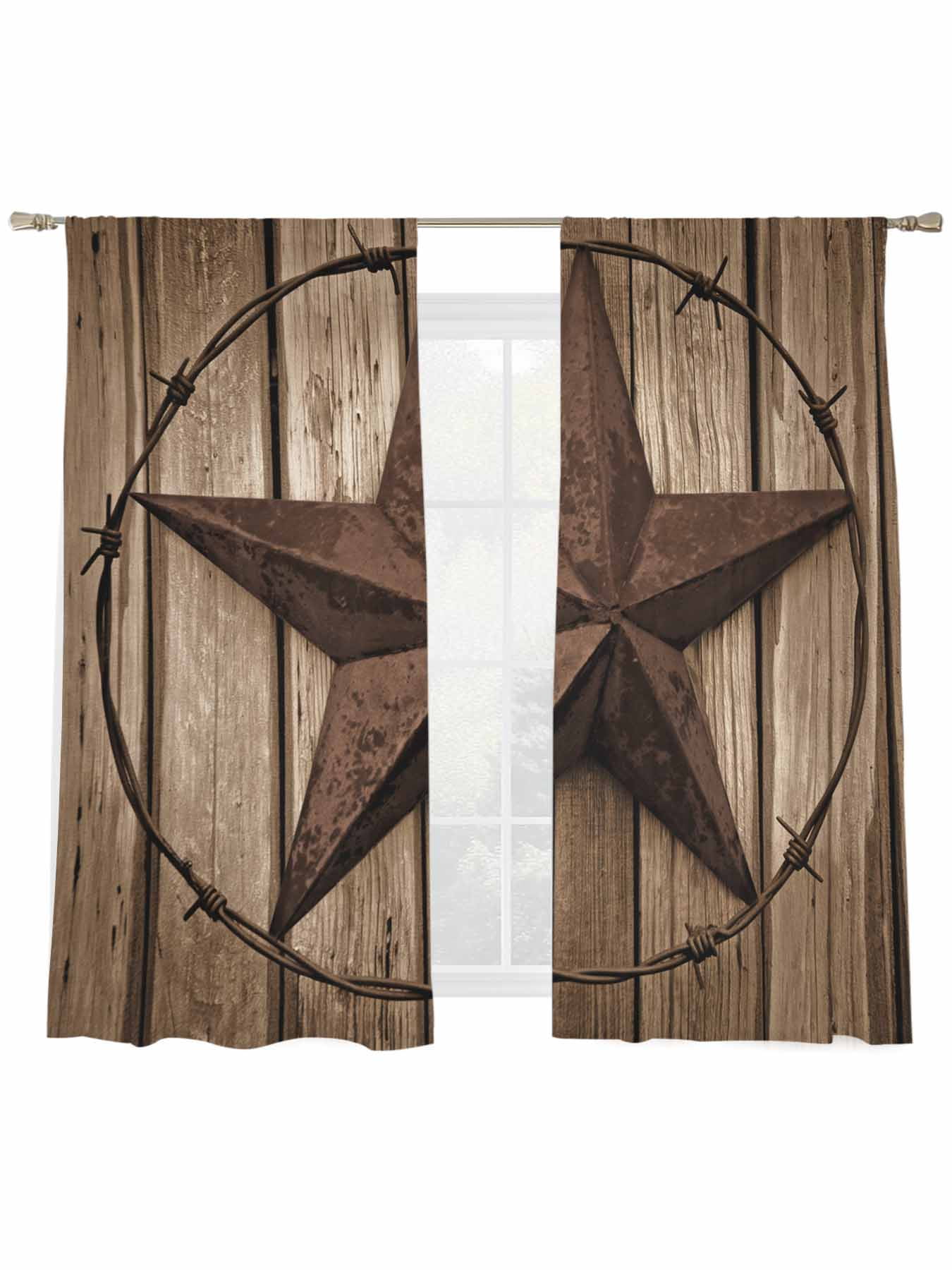 Sheer Curtains 72 inches Long 2 Panels Set Vintage Texas Star Brown ...
