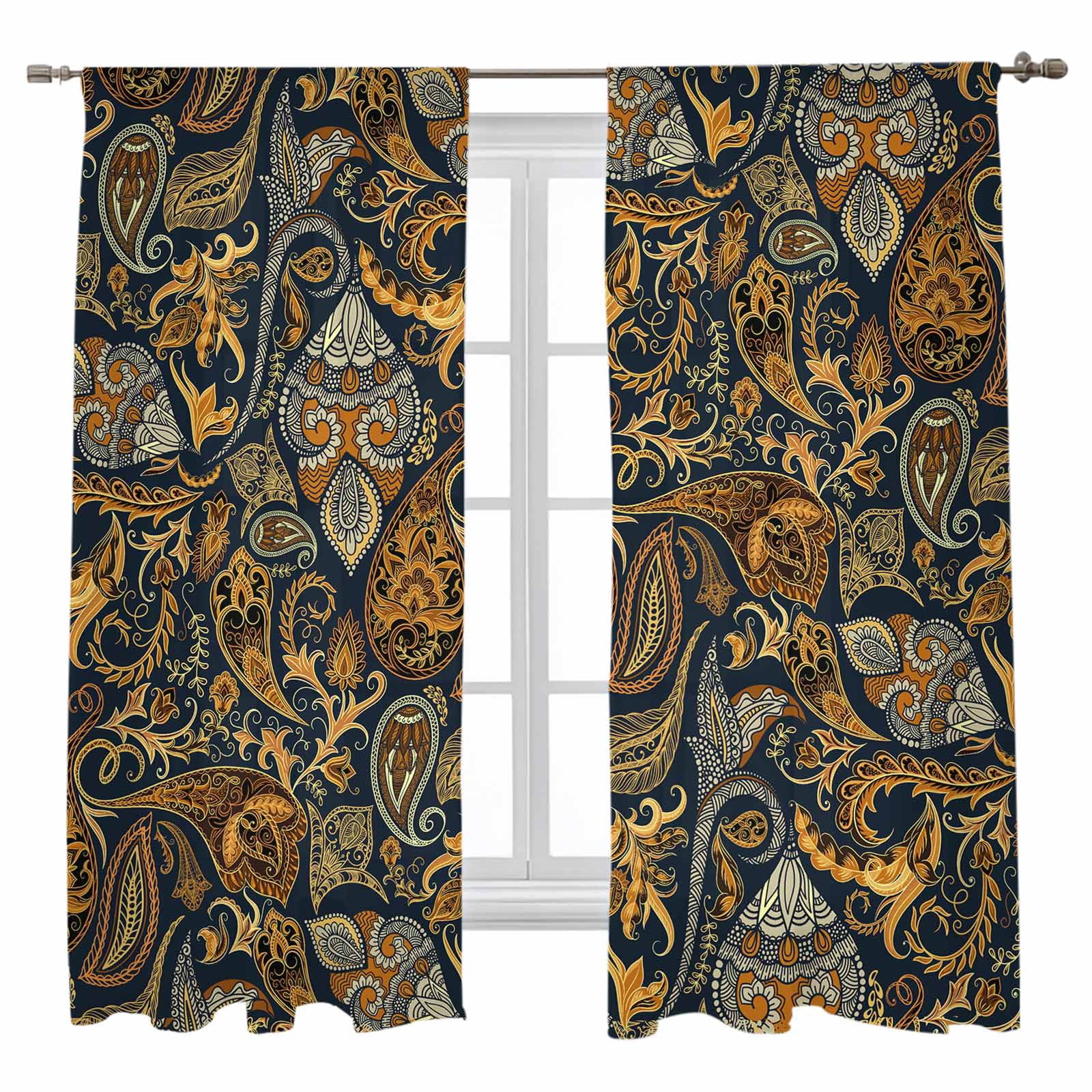 Sheer Curtains 72 inches Long, Abstract Flowers Retro Paisley Floral ...