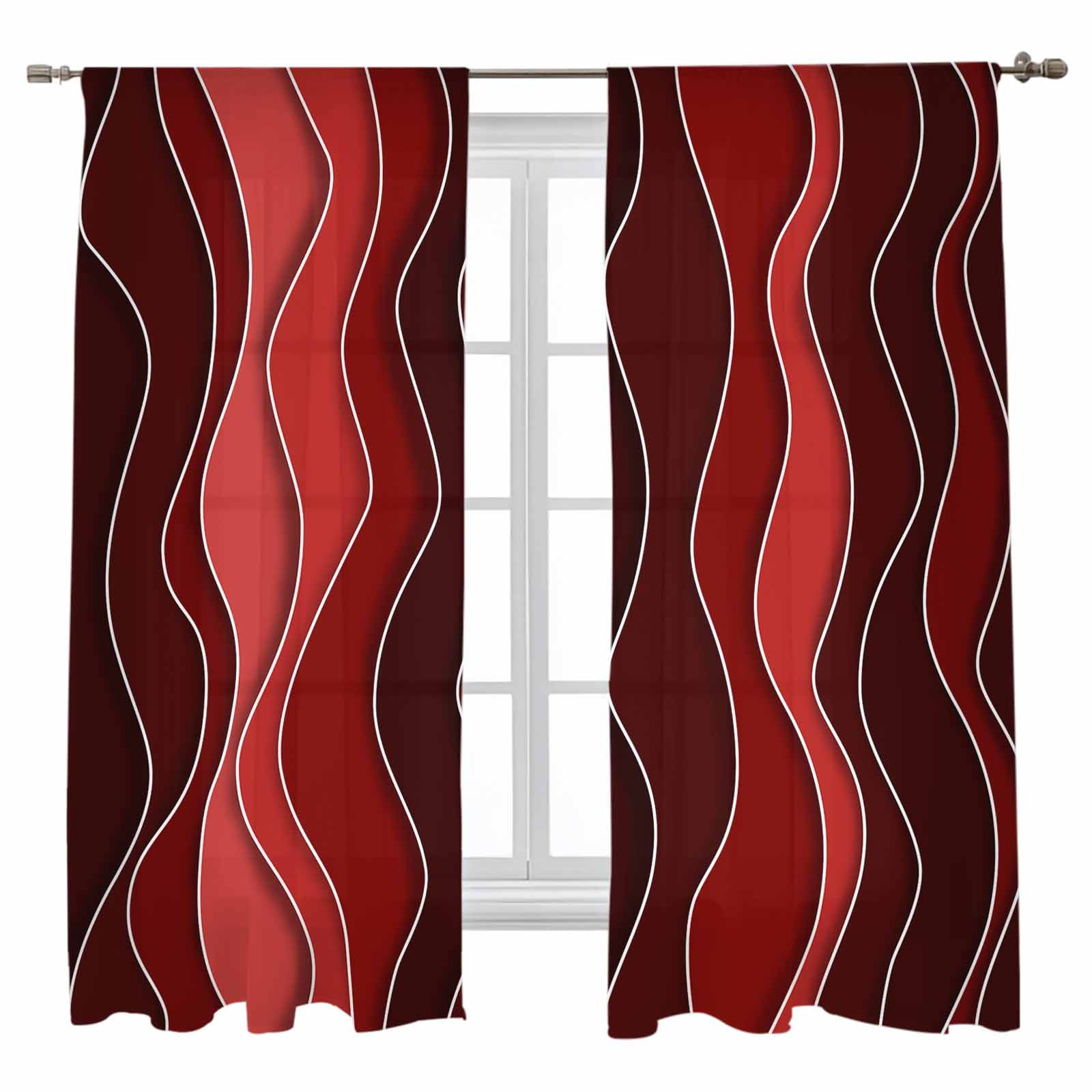 Sheer Curtains 72 inches Long, Abstract Red Gradient Waves Beach Lines ...