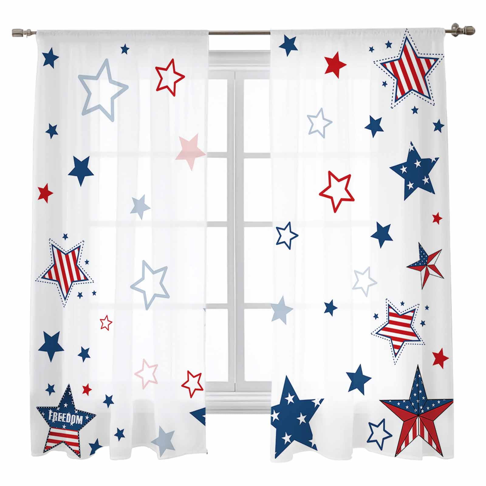 Sheer Curtains 72 inches Long, American Flag Stars 4Th of July ...