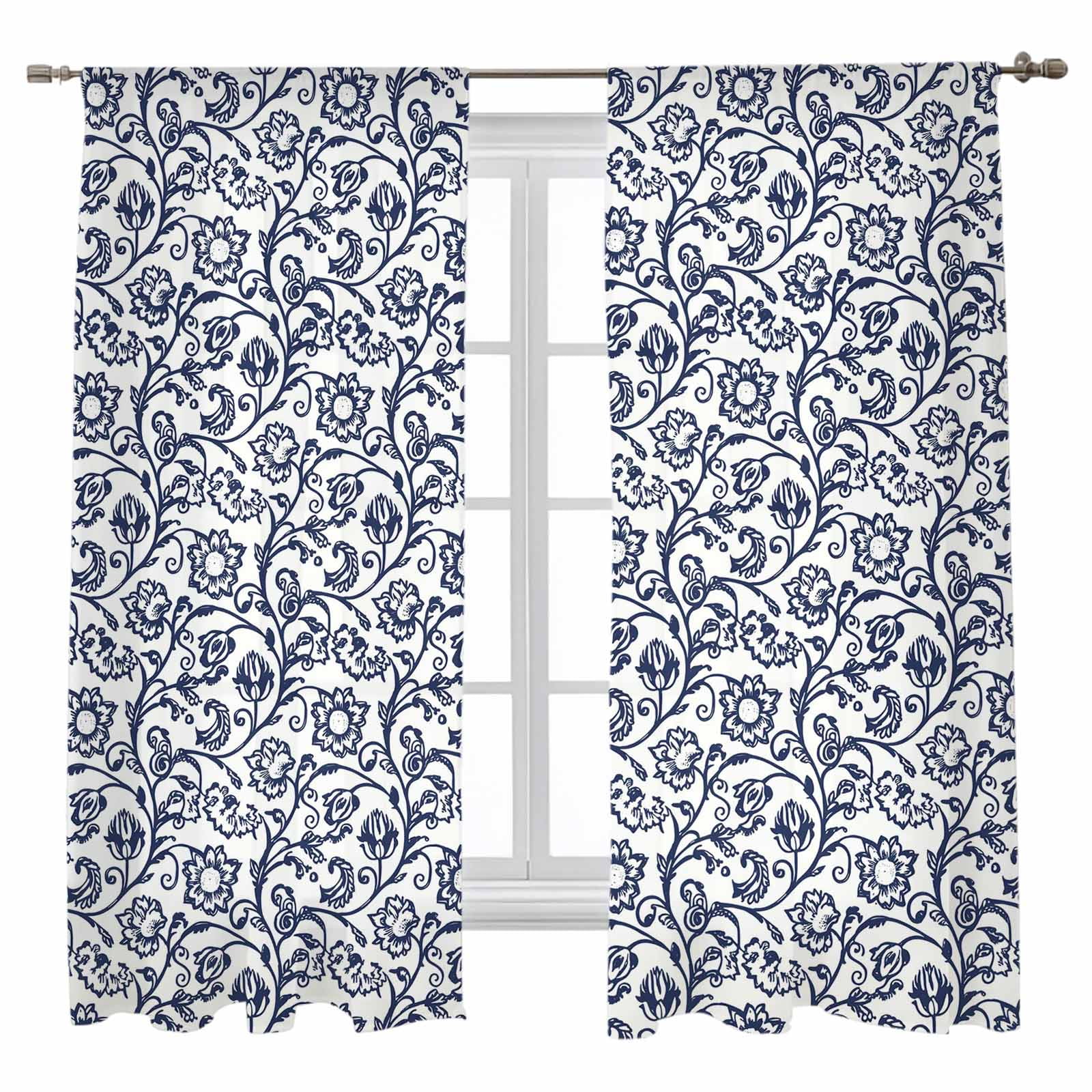 Sheer Curtains 72 inches Long, Baroque Pattern Blue Vintage Abstract ...