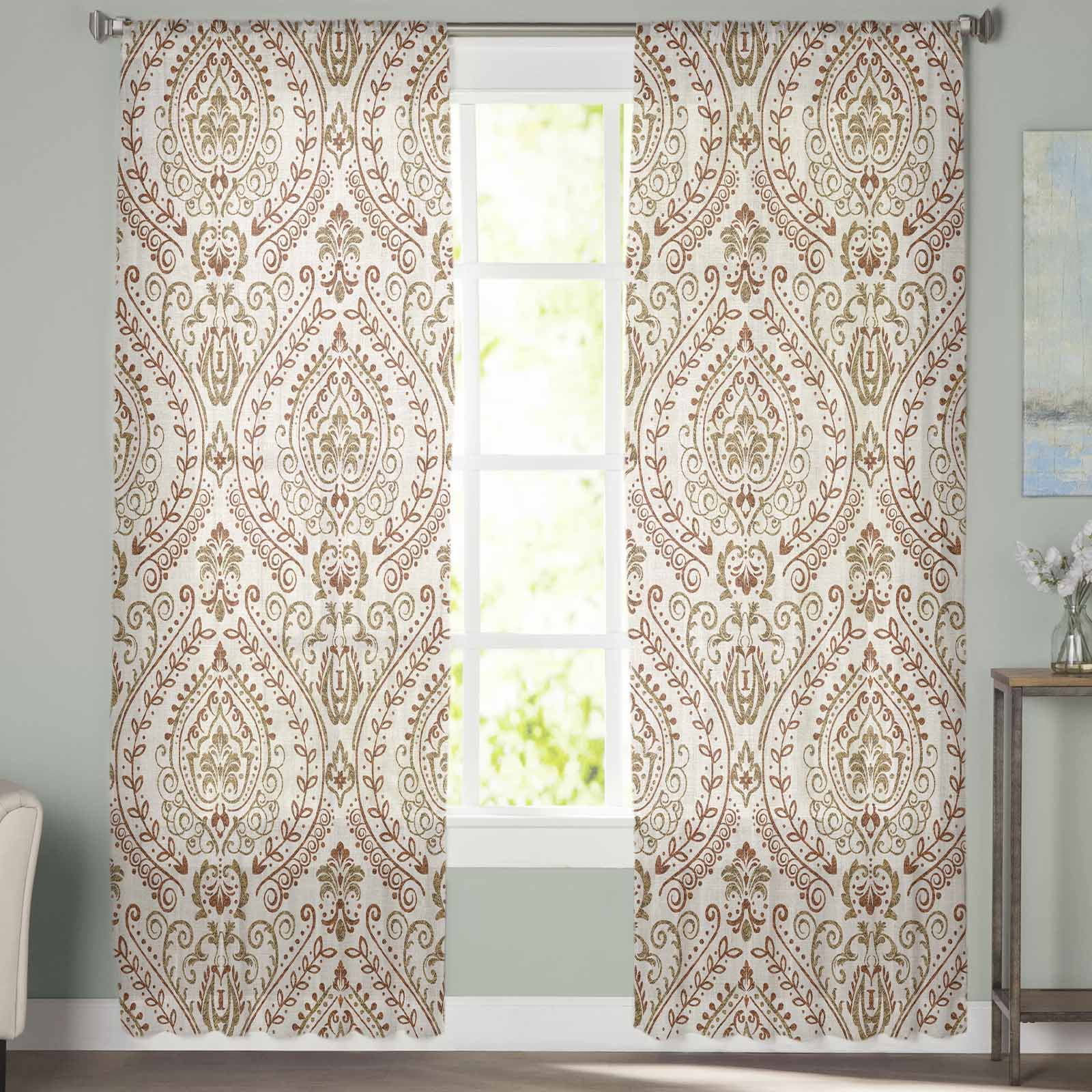 Sheer Curtains 72 inches Long, Baroque Style Beige Leaves Floral Blooms ...