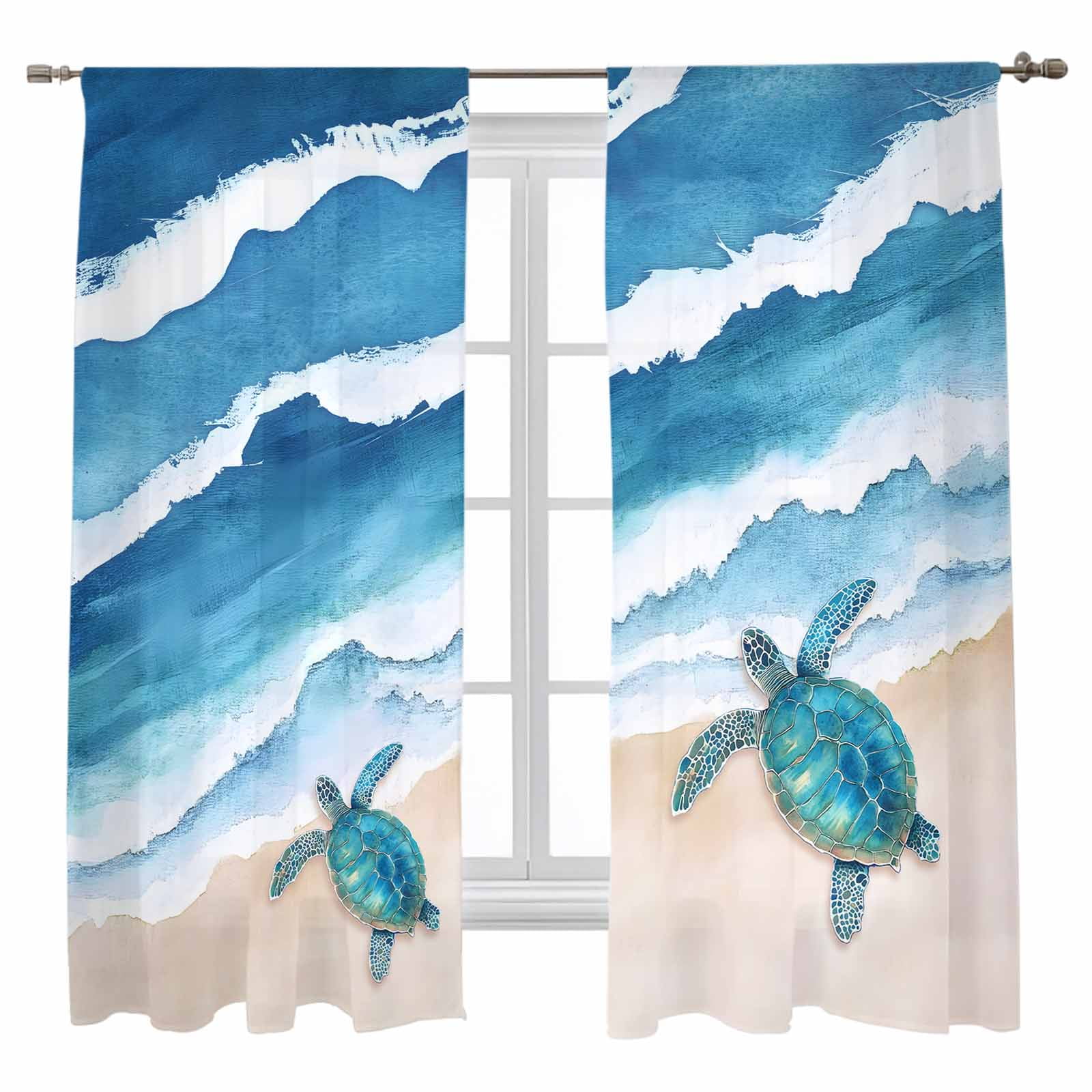 Sheer Curtains 72 inches Long, Beach Turquoise Sea Turtle Blue Ocean ...