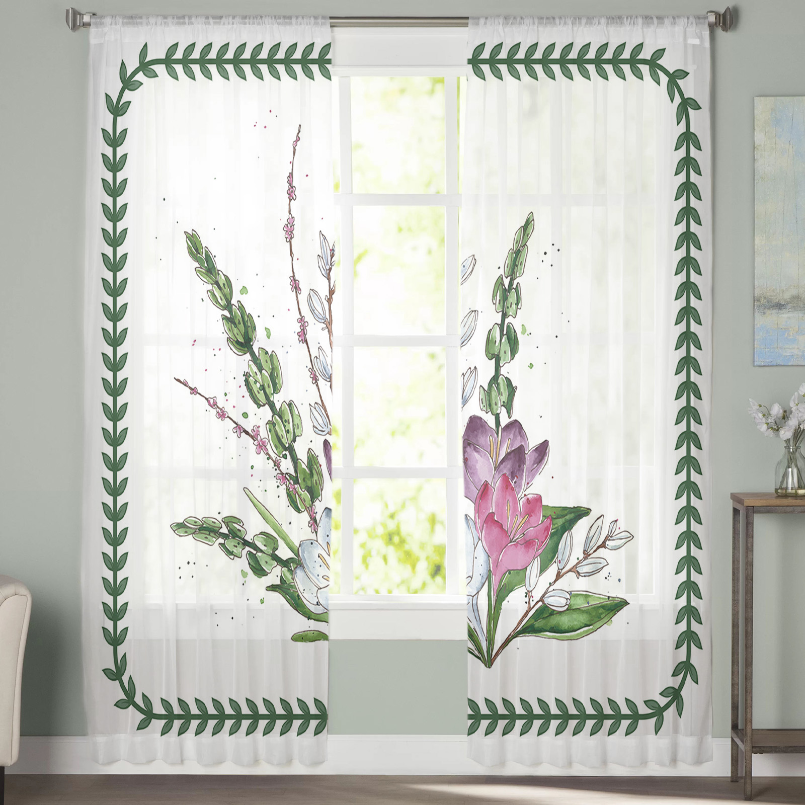 Sheer Curtains 72 inches Long, Freesia Pattern Flower Floral Light ...
