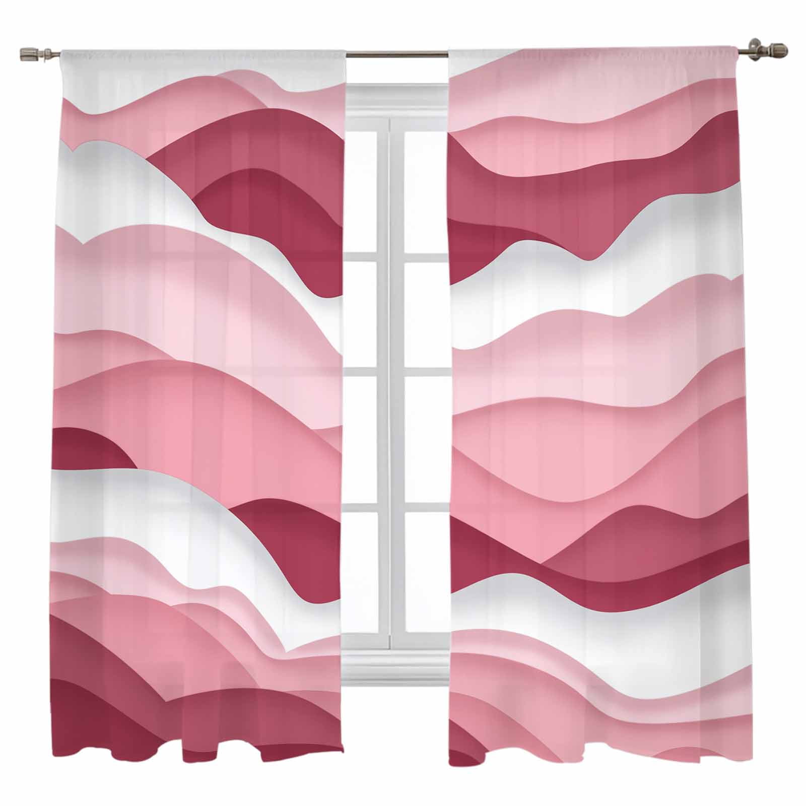 Sheer Curtains 72 inches Long, Gradient Ocean Waves Pink Gradient Waves Light Filtering Sheer ...