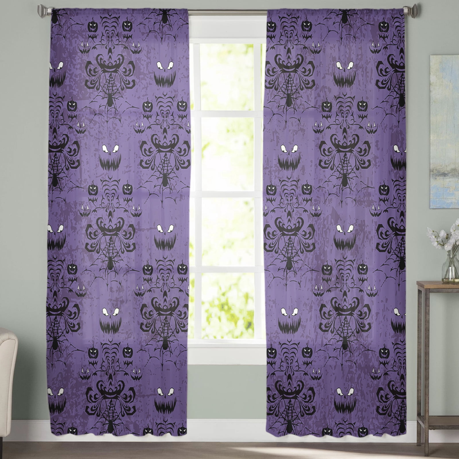 Sheer Curtains 72 inches Long, Halloween Haunted Ghost House Mansion ...