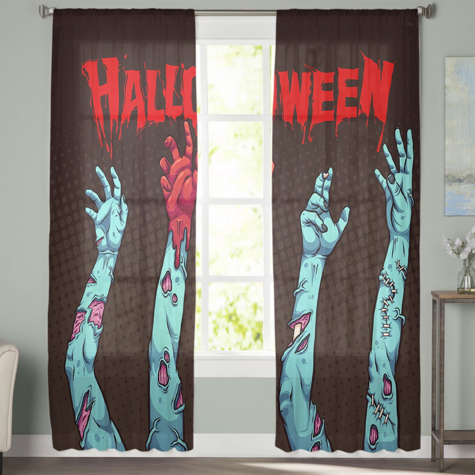 Sheer Curtains 72 inches Long, Halloween Terror Bloody Rotten Hand ...