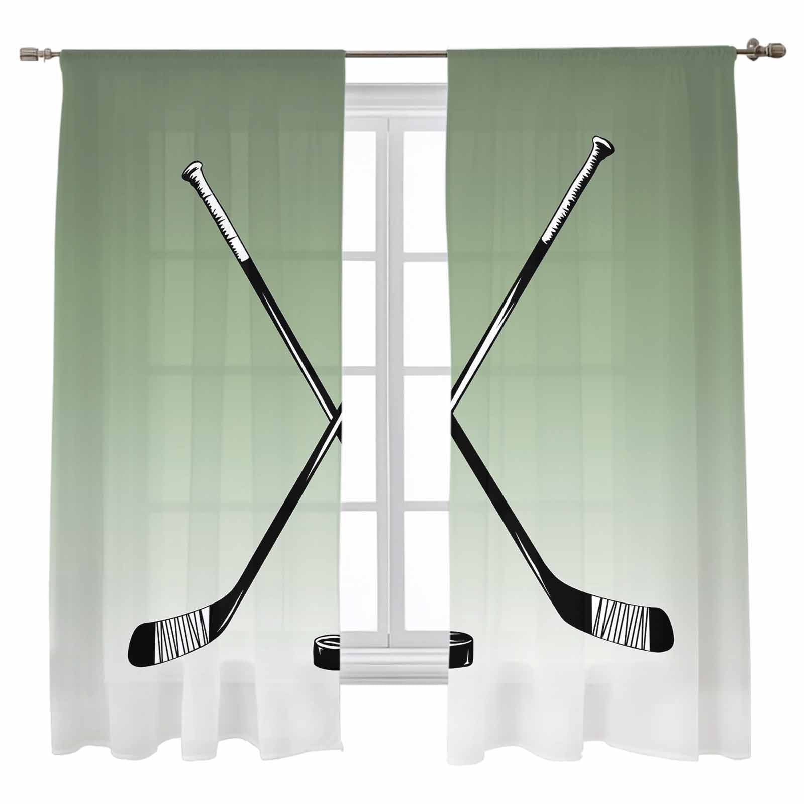 Sheer Curtains 72 inches Long, Ice Hockey Winter Sports Sage Green ...