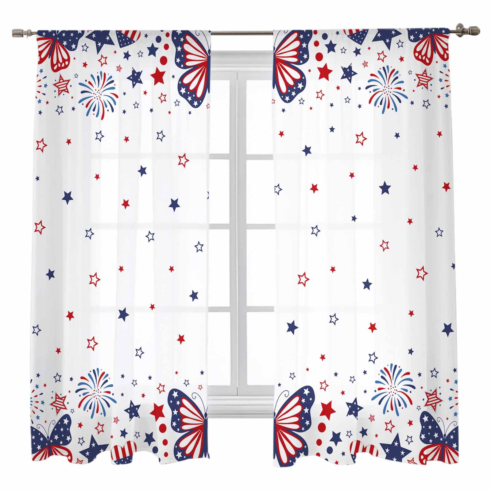 Sheer Curtains 72 inches Long, Independence Day American Flag ...