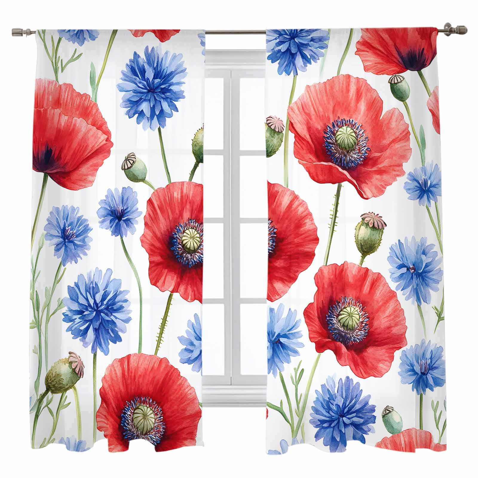Sheer Curtains 72 inches Long, Independence Day Red Blue Concubine ...