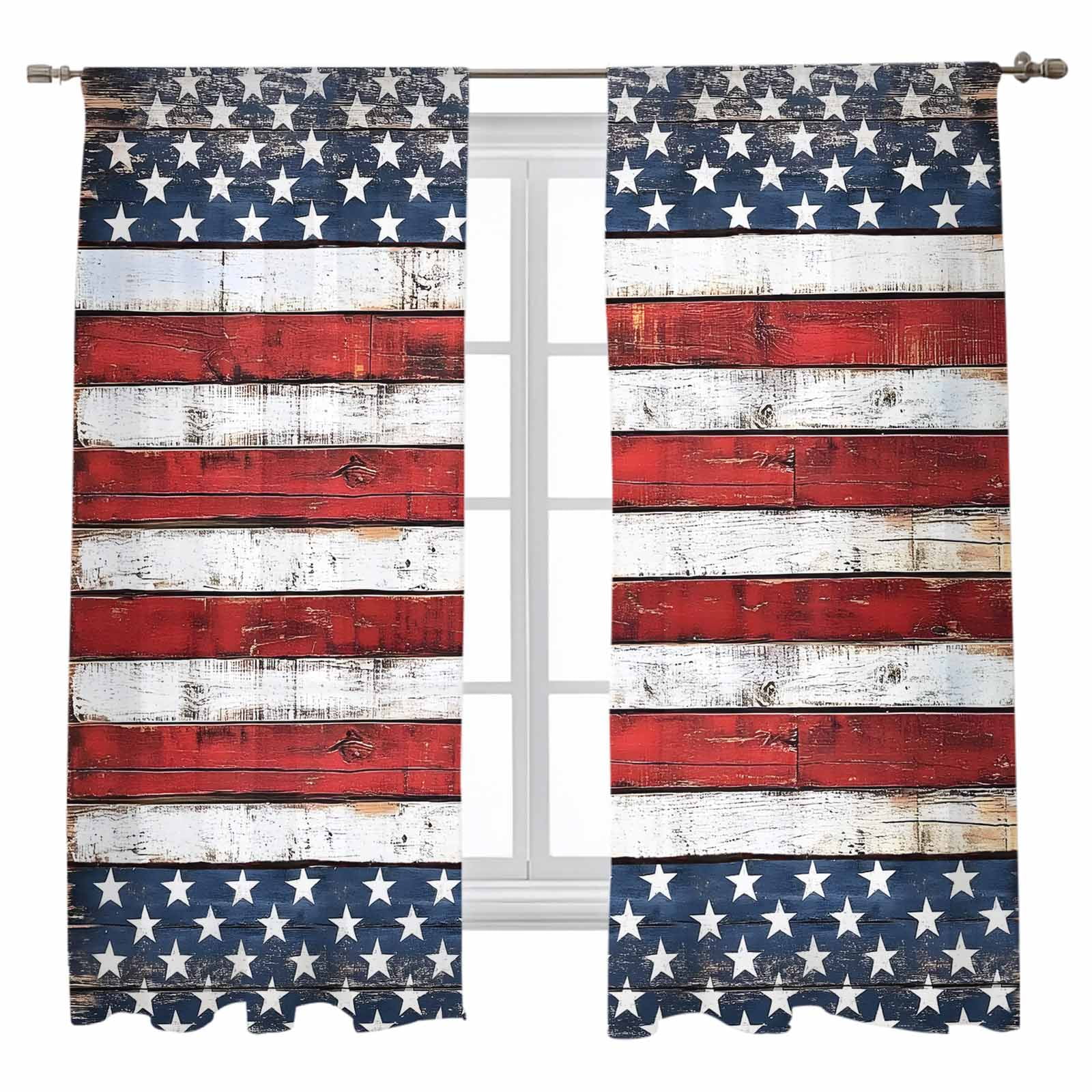 Sheer Curtains 72 inches Long, Independence Day Vintage American Flag ...
