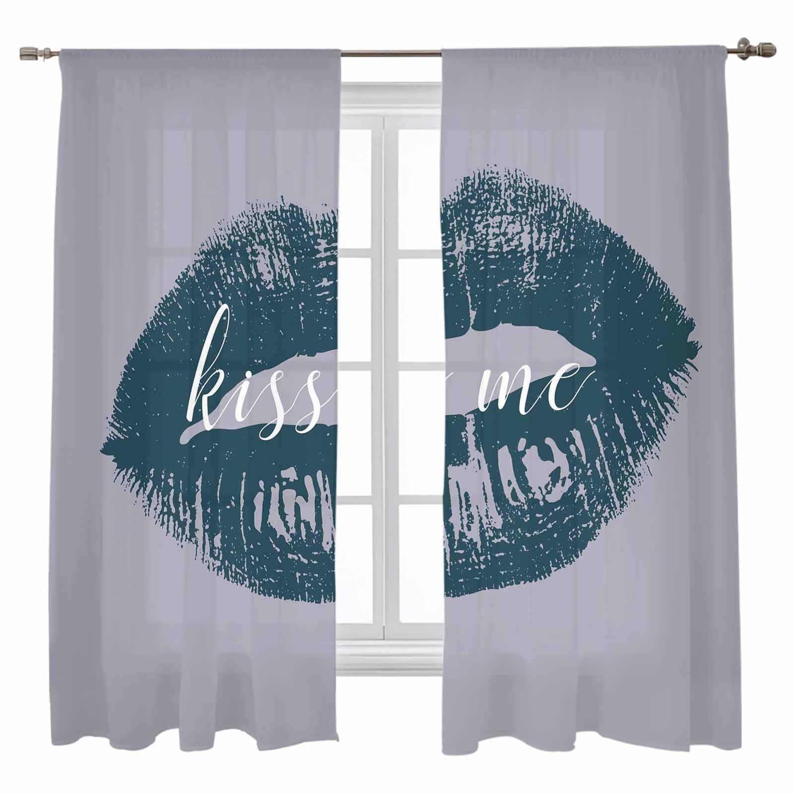 Sheer Curtains 72 inches Long, Kiss Me Text Lipprint Purple Blue Retro ...