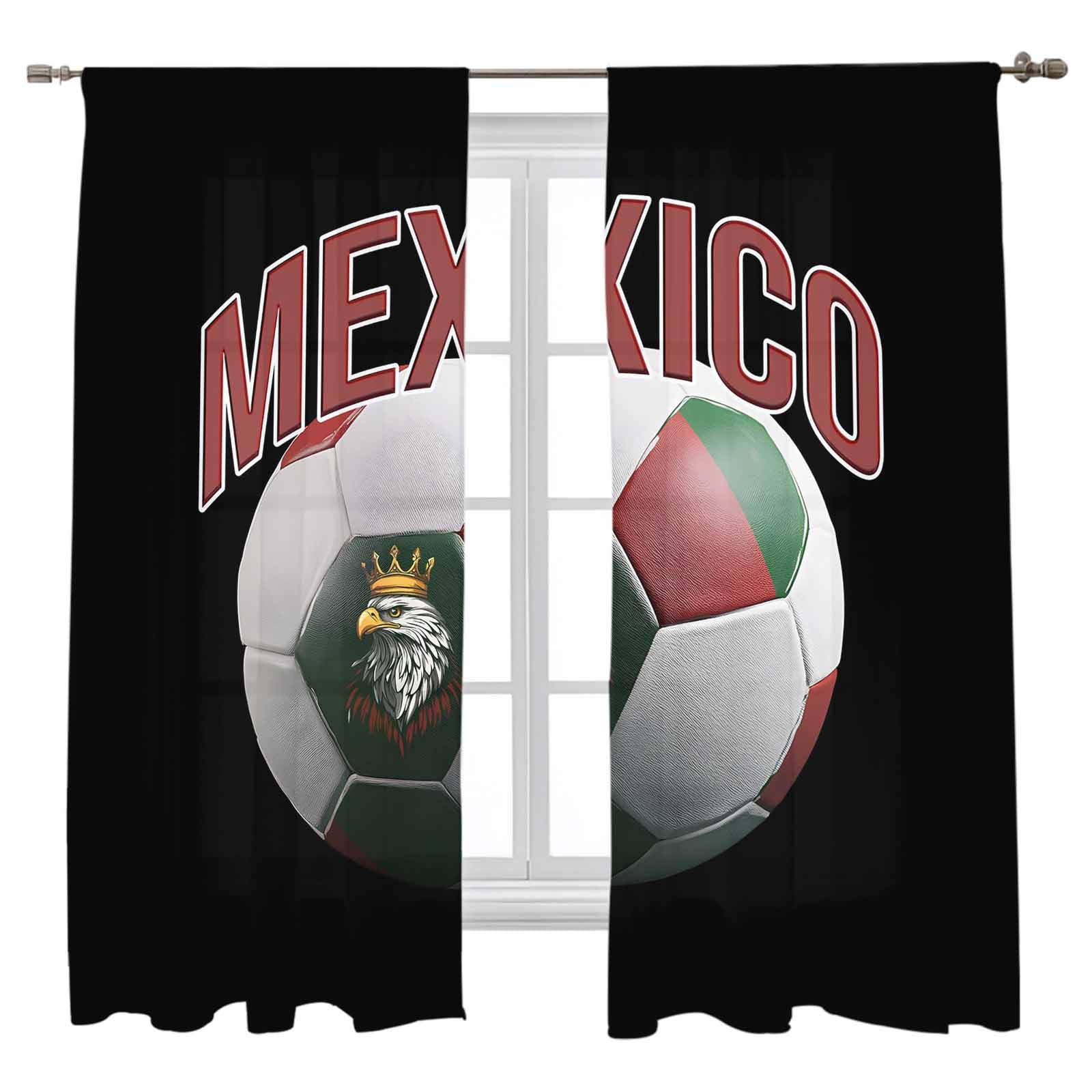 Sheer Curtains 72 inches Long, Mexico Football Eagle Head Gold Crown ...