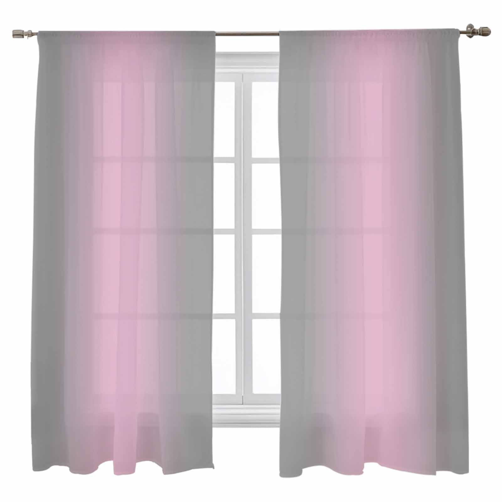 Sheer Curtains 72 inches Long, Pink Grey Gradient Ombre Light Filtering Sheer Window Curtains ...
