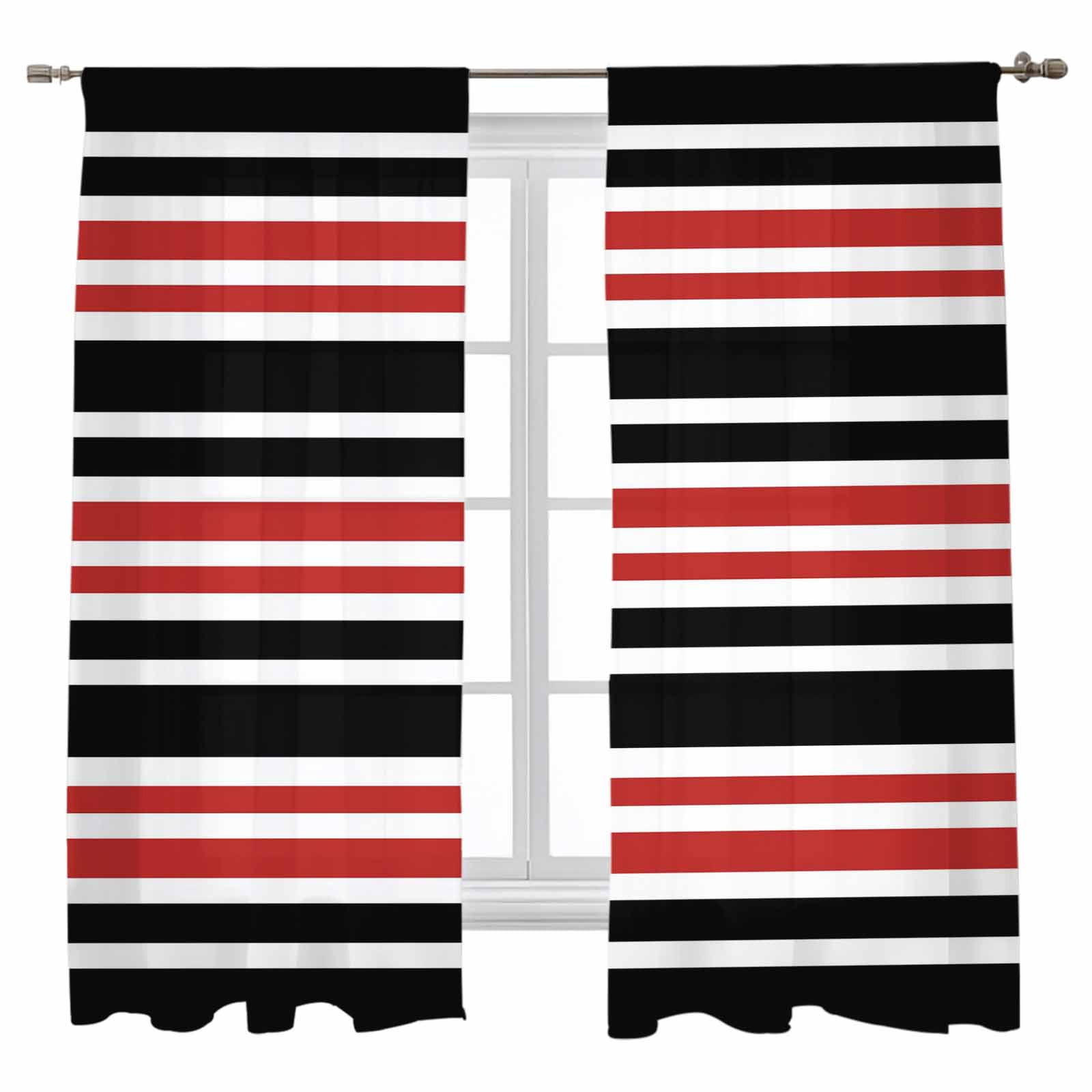 Sheer Curtains 72 inches Long, Red and Black Stripe Abstract Minimalist ...