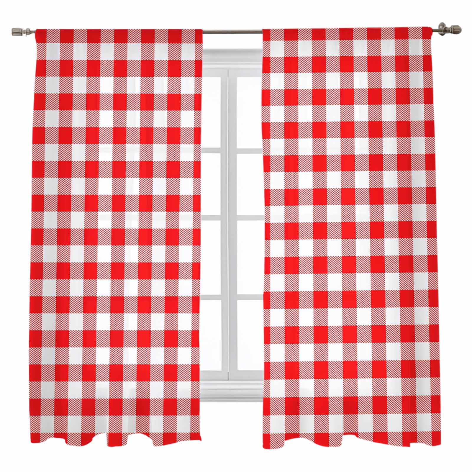 Sheer Curtains 72 inches Long, Red White Retro Plaid Pastoral Vintage ...