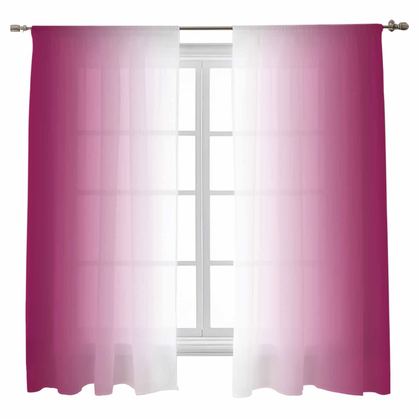 Sheer Curtains 72 inches Long, Rose Red and White Gradient Light Filtering Sheer Window Curtains ...